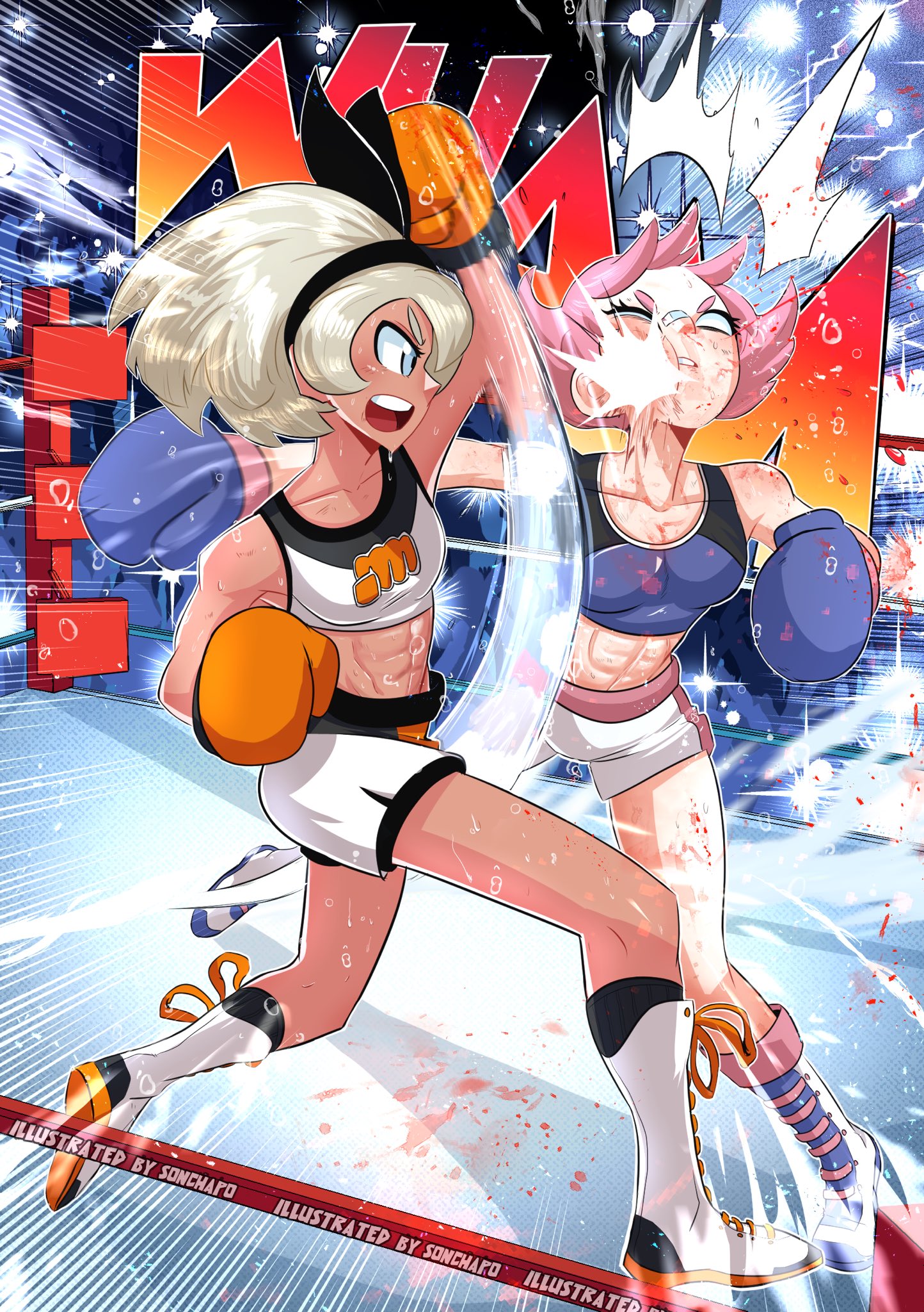 Safebooru - 2girls abs artist name bandaid bandaid on face bandaid on nose bare shoulders bea ...