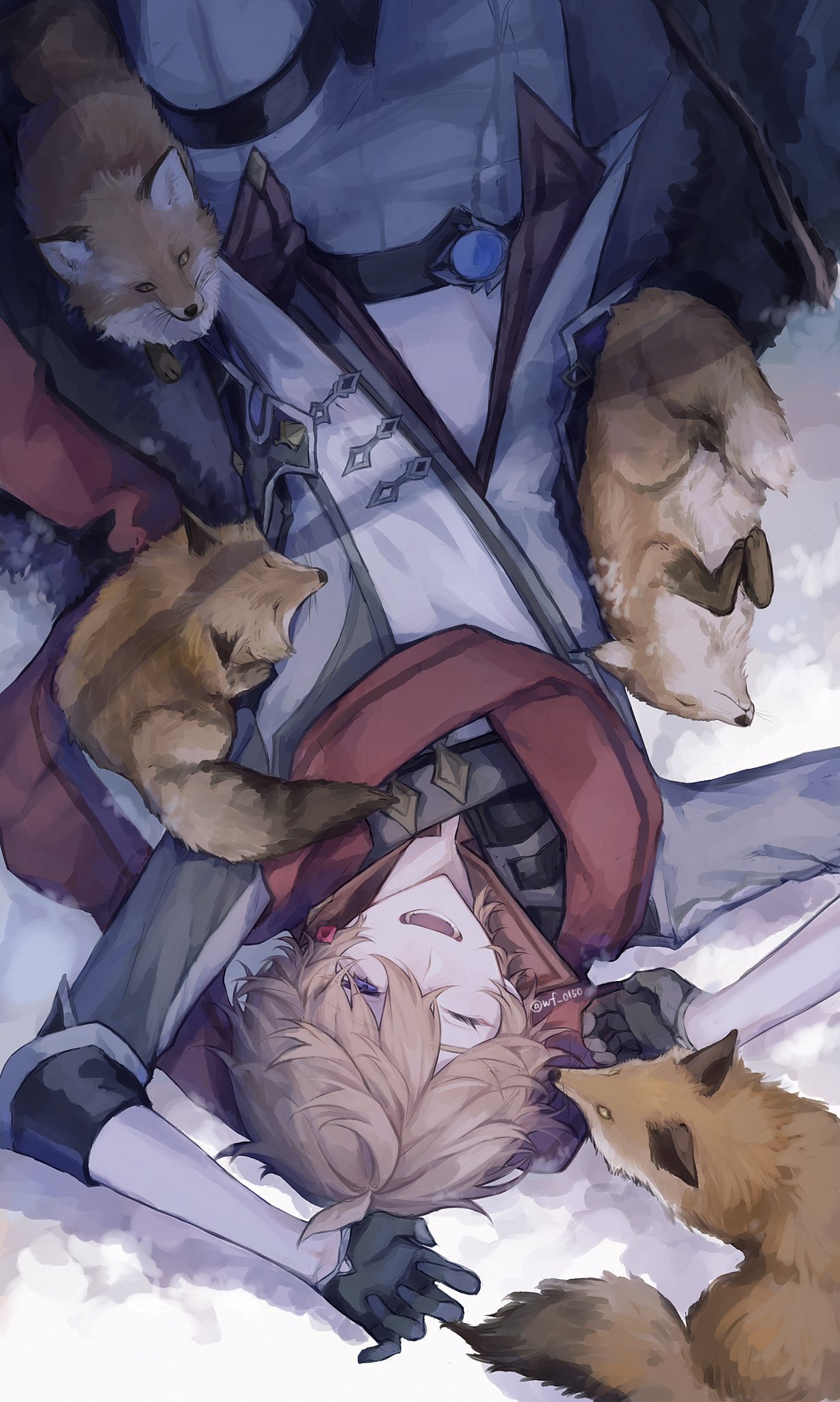 Safebooru - 1boy ahoge animal animal ears animal nose arm up artist name artist request belt ...