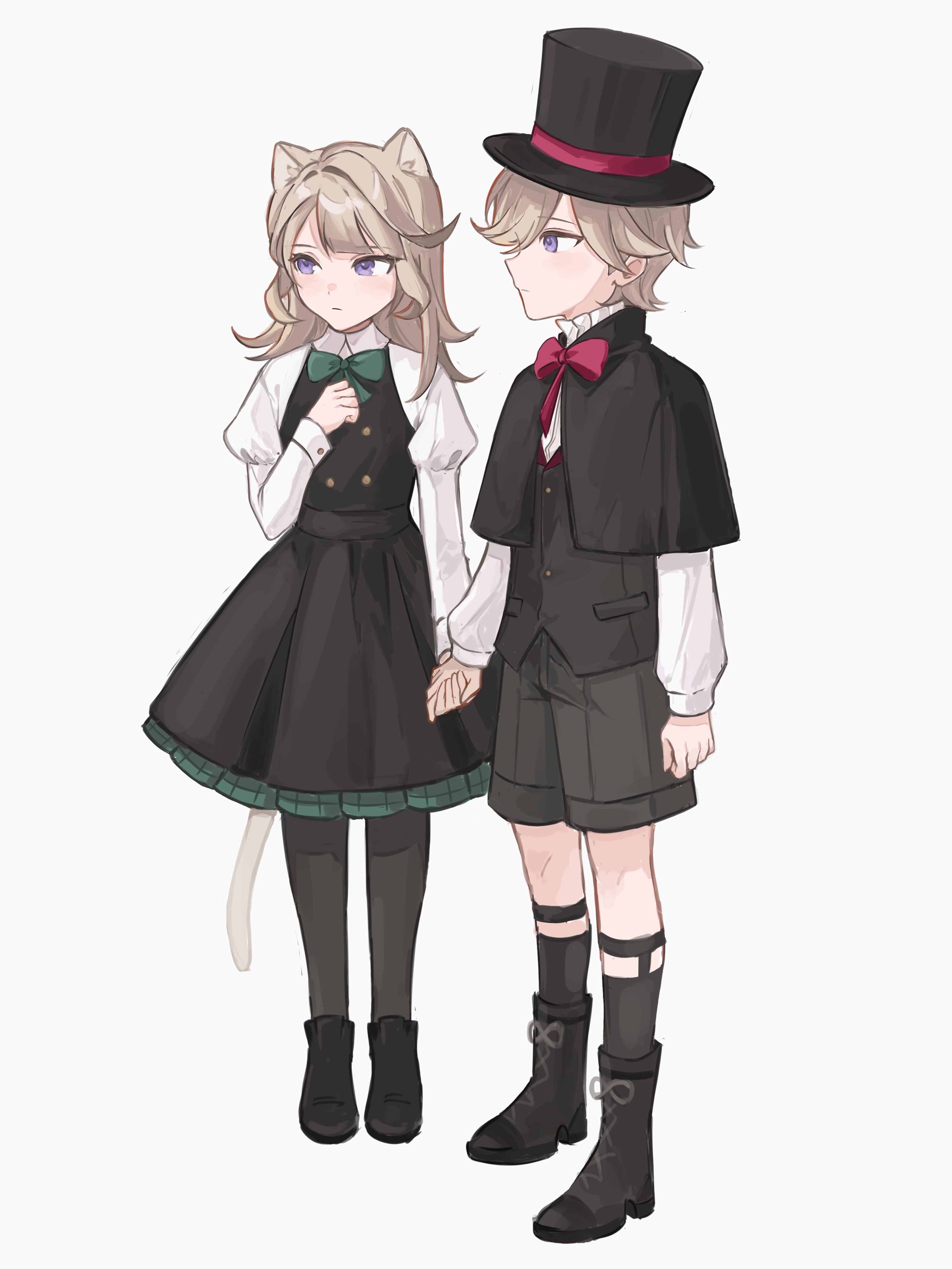 Safebooru - 1boy 1girl absurdres aged down animal ears black capelet black dress black footwear ...