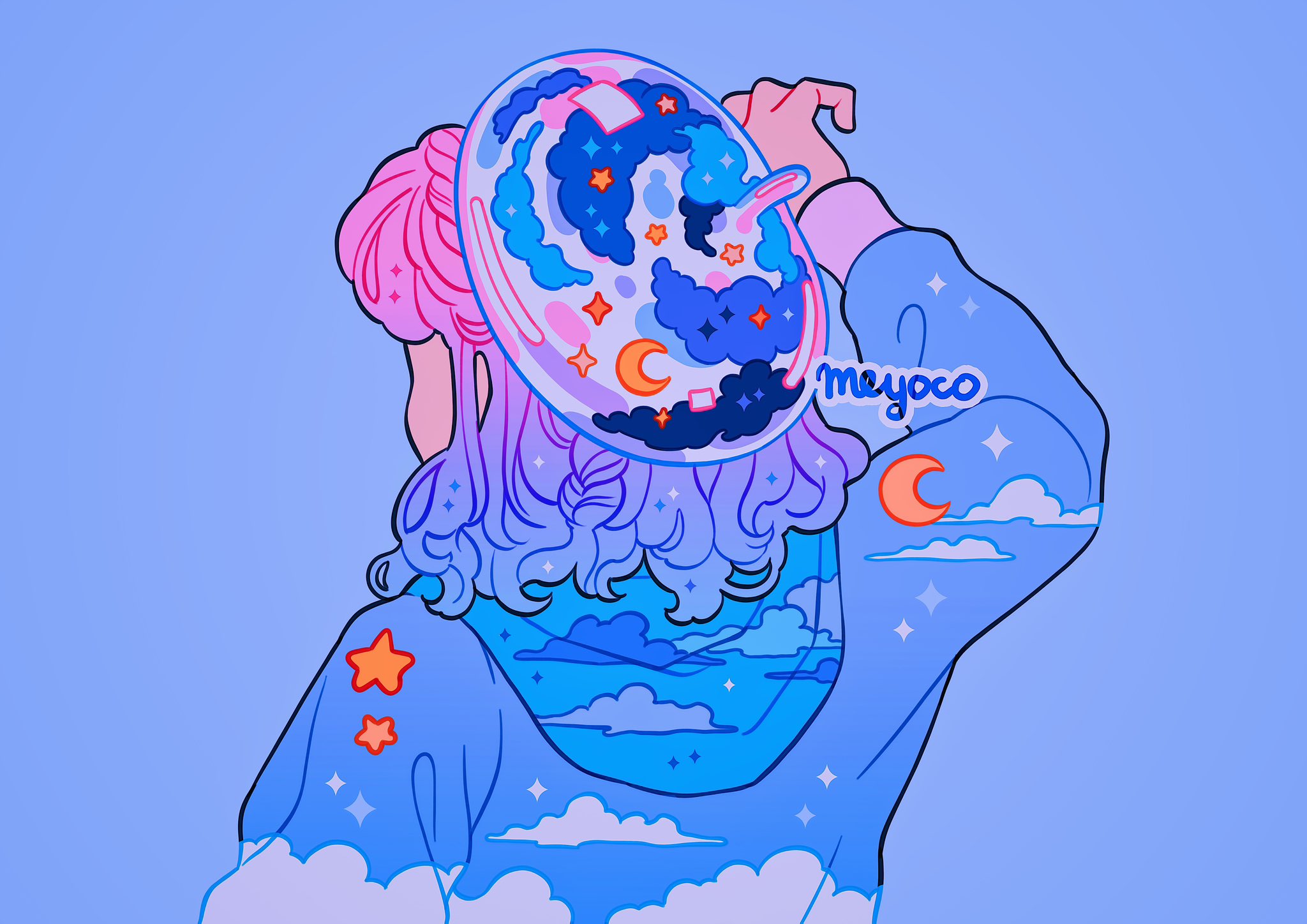 Safebooru - 1girl arm up artist name beret cloud print clouds cloudy ...