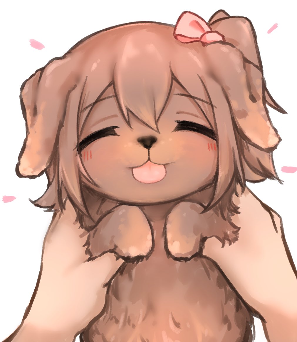 Safebooru - animal animal ears animalization blush bow brown dog closed eyes dog dog ears facing ...