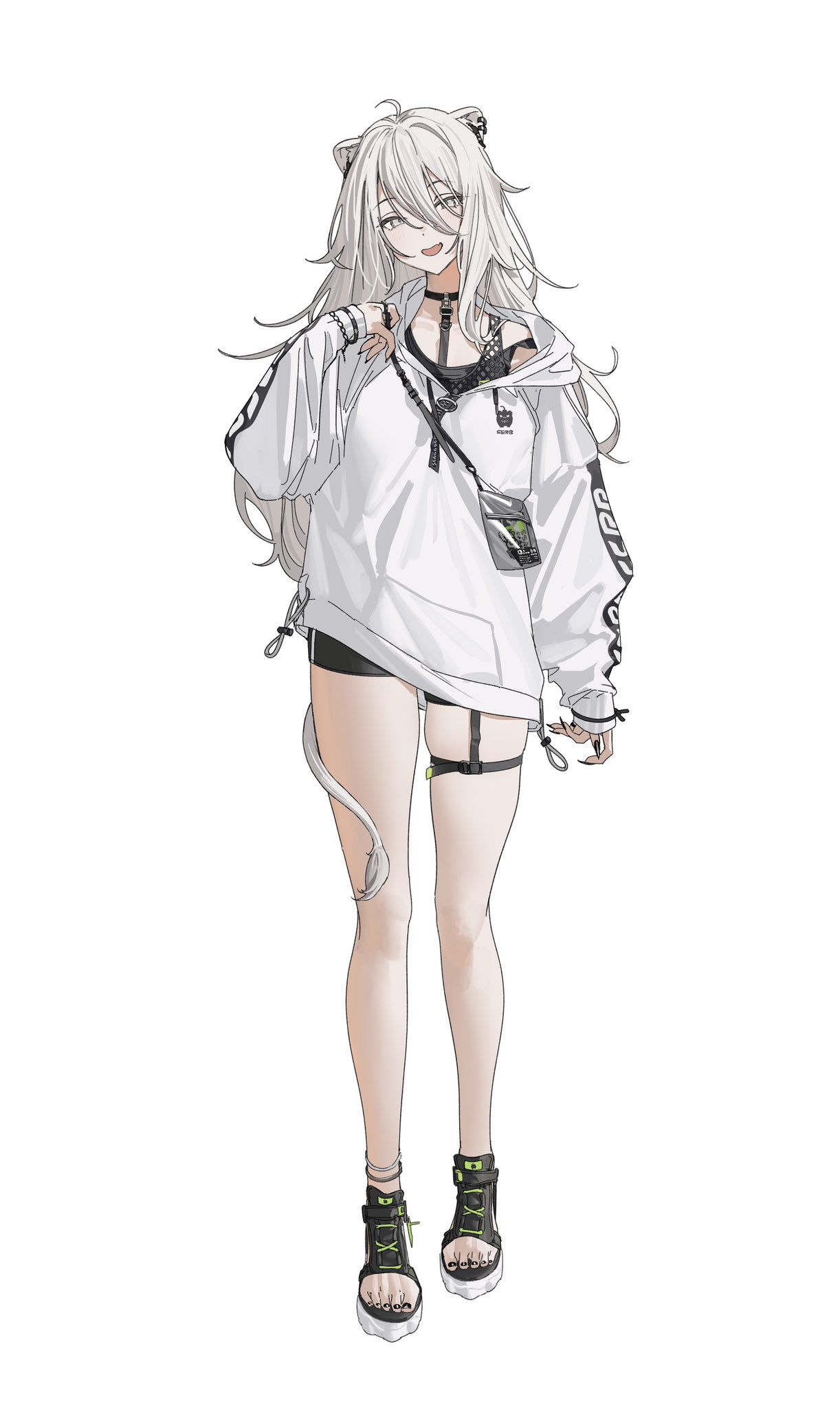 Safebooru - 1girl ahoge alternate costume animal ears black choker black nails black shorts ...