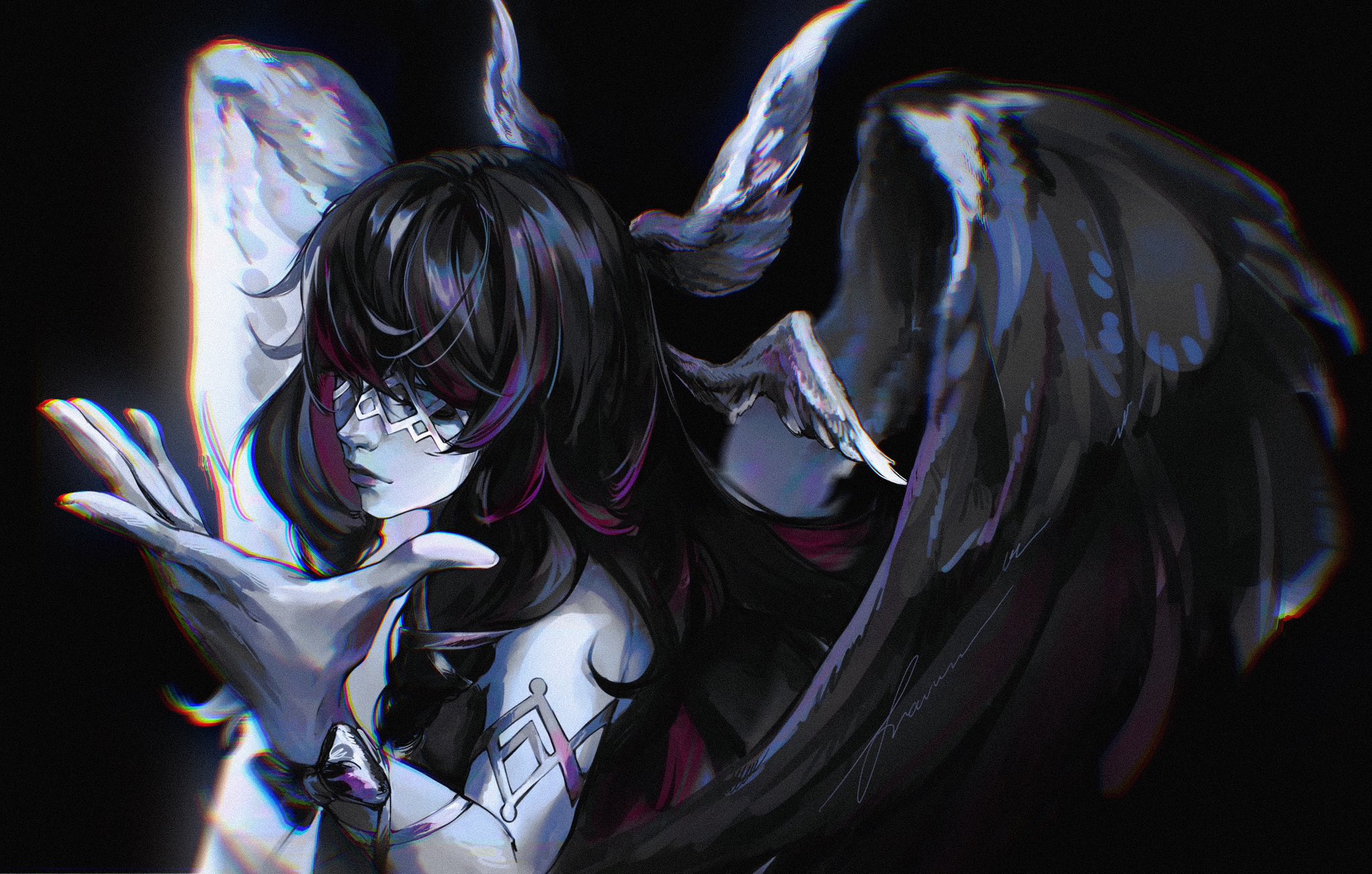 Safebooru - 1girl angel angel wings black hair columbina (genshin ...