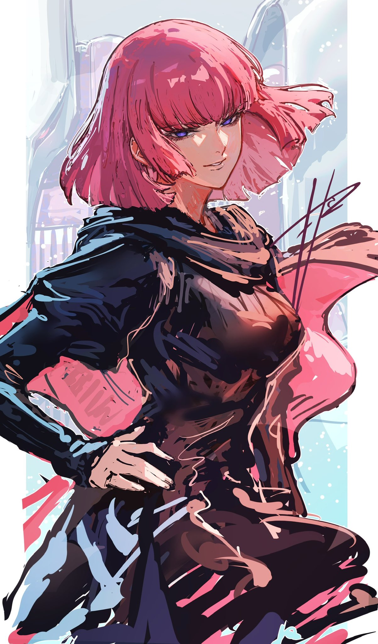 Safebooru - 1girl blue eyes bob cut capelet cowboy shot gundam haman ...