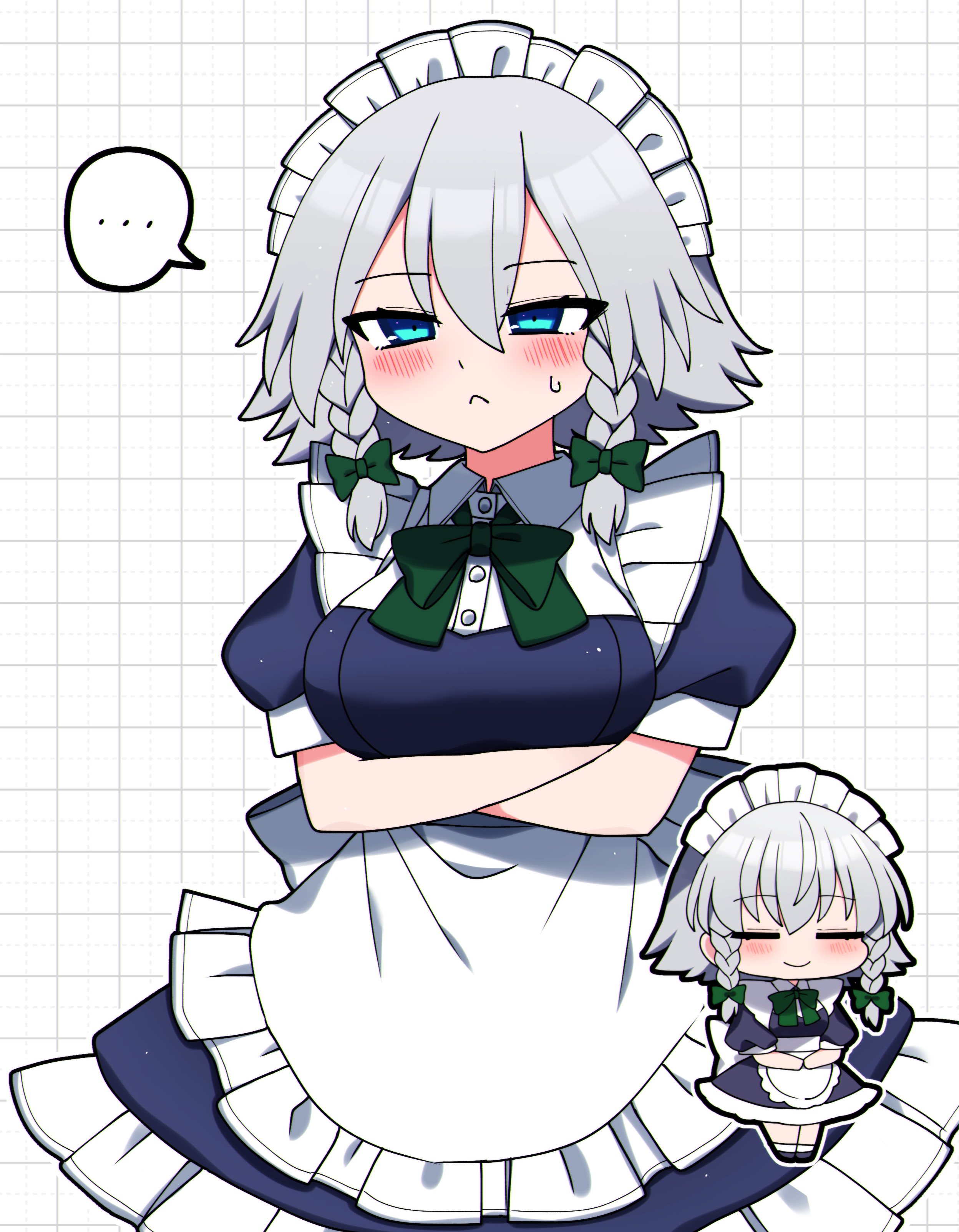 Safebooru - ... 1girl absurdres apron blue dress blue eyes blush bow bowtie braid chibi closed ...