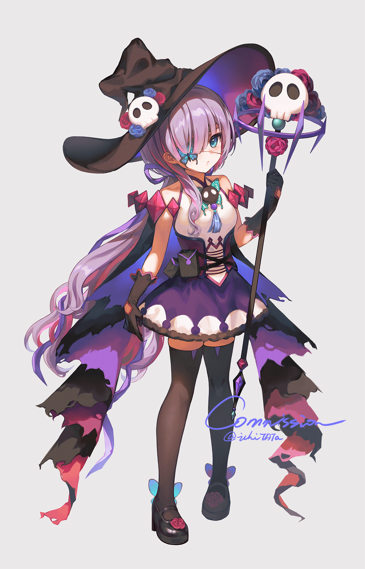 Safebooru - 1girl aqua eyes artist name black gloves black shoes black thighhighs butterfly ...