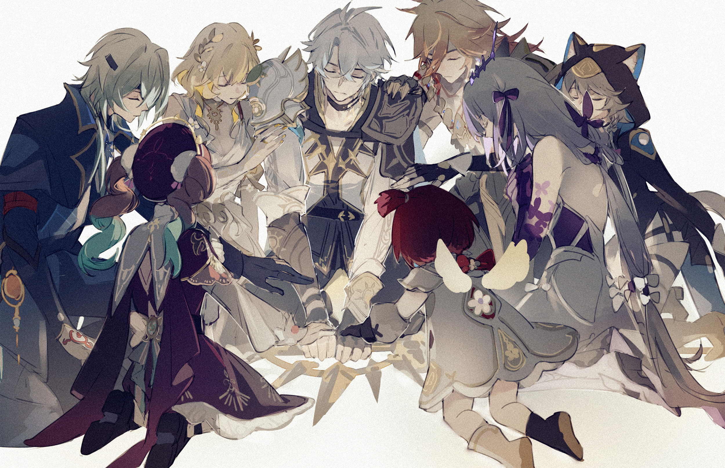 Safebooru - 3boys 5girls aglaea (honkai: star rail) anaxa (honkai: star rail) aqua hair back ...