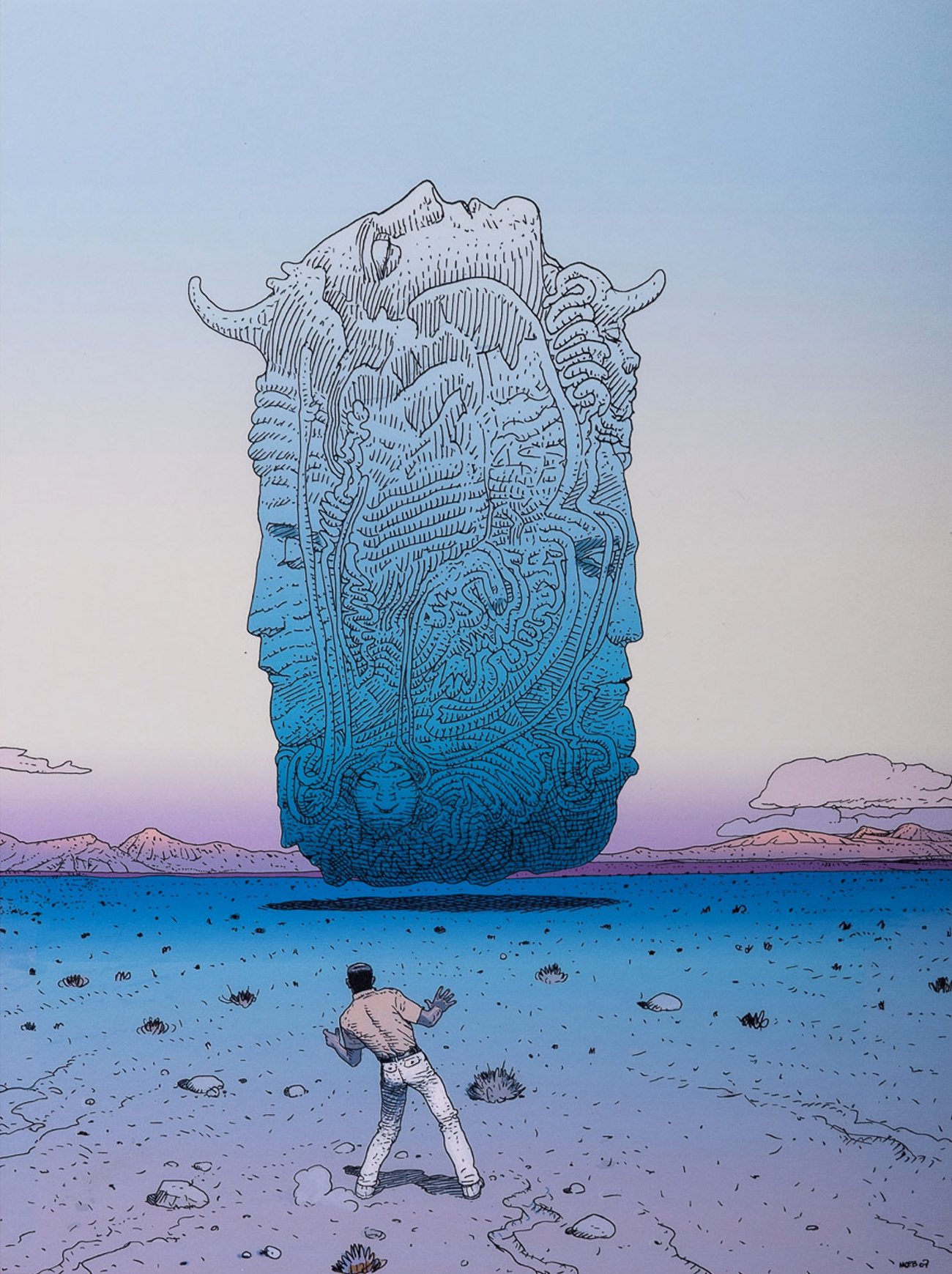 Safebooru - 1boy clouds desert floating foliage from behind full body ...