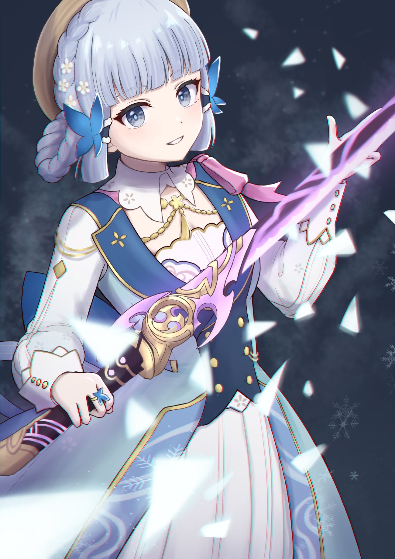 Safebooru - 1girl blue dress blue eyes blue hair blunt bangs blunt tresses braid butterfly hair ...