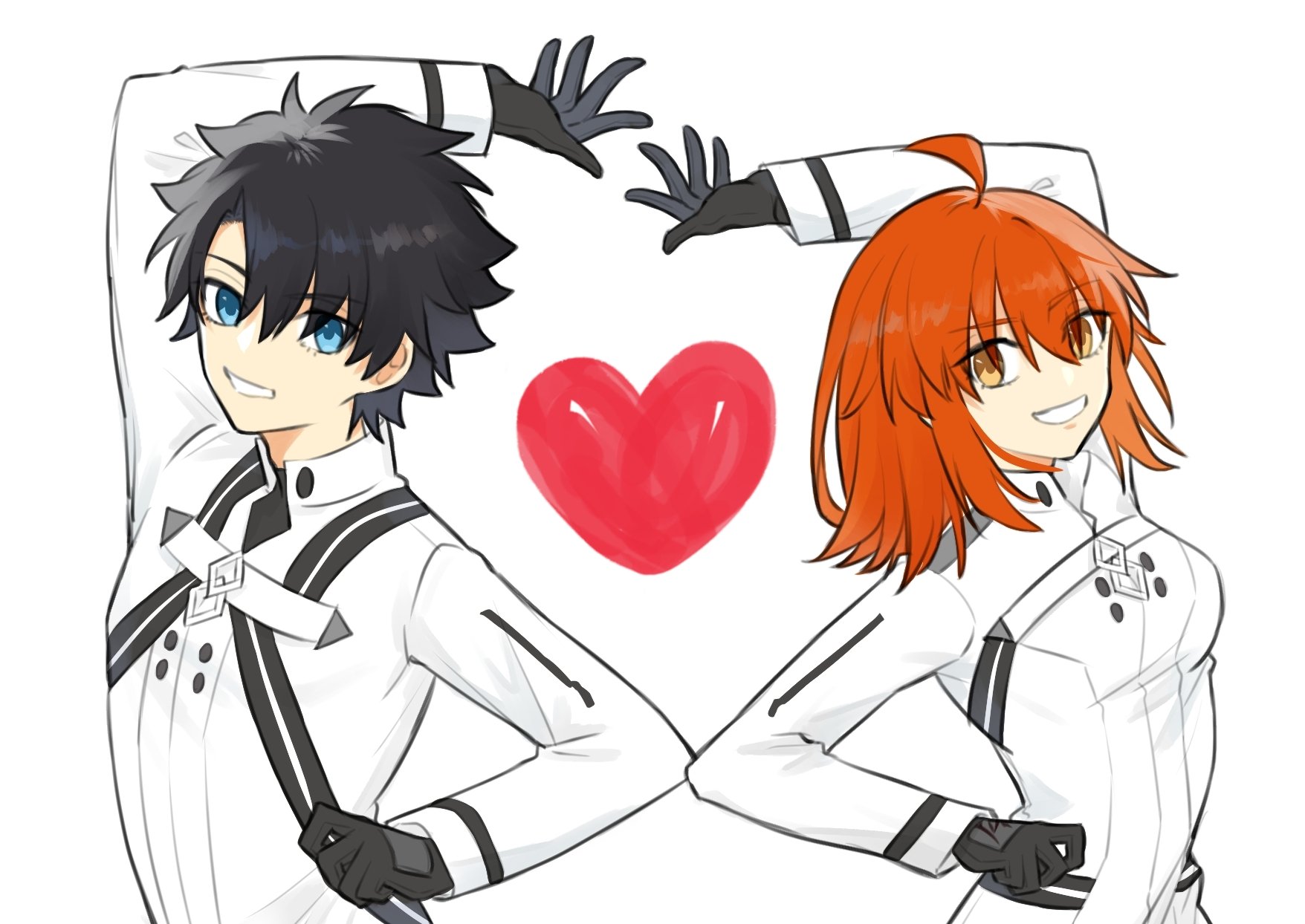 Safebooru - ahoge arm up black gloves black hair blue eyes commentary ...