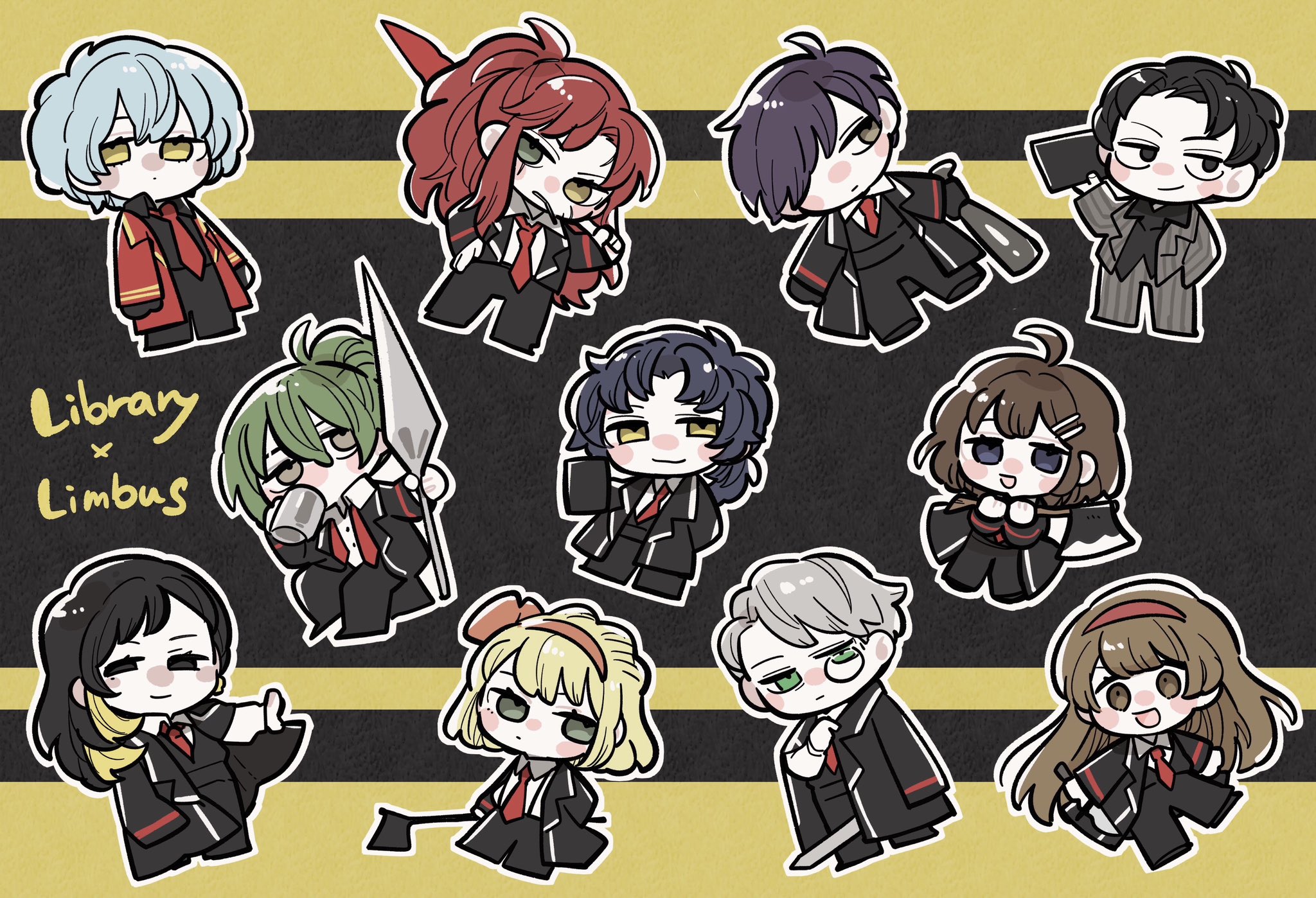 Safebooru - 5boys 6+girls :d angela (project moon) axe baseball bat ...