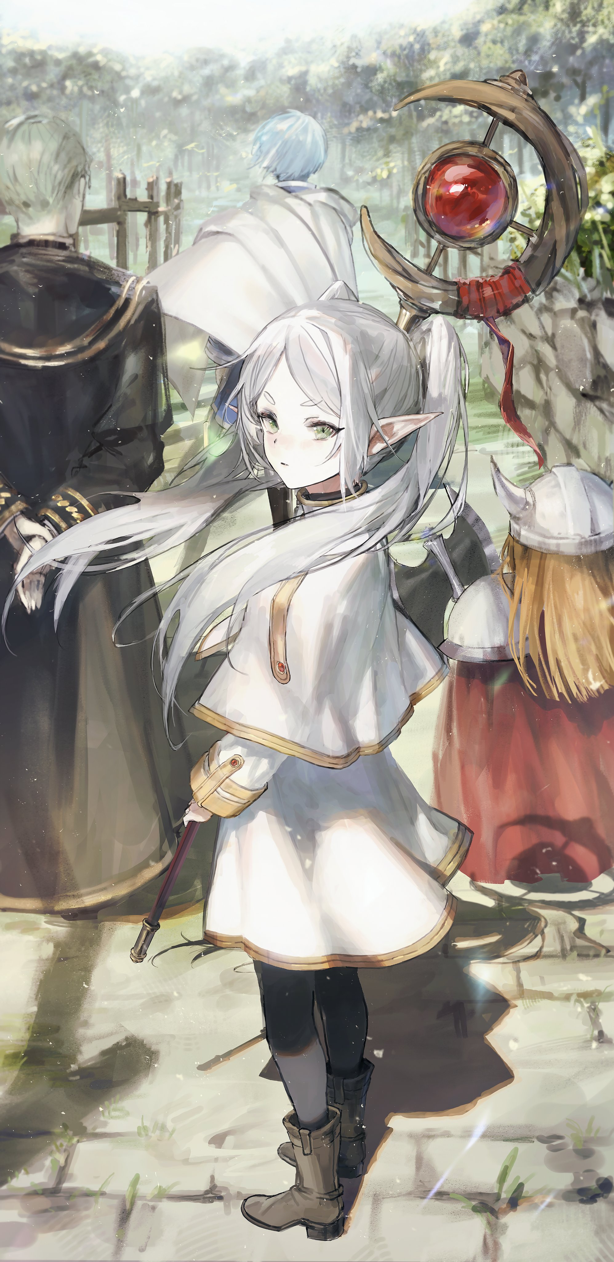 Safebooru - 1girl 3boys absurdres arms behind back blonde hair blue ...