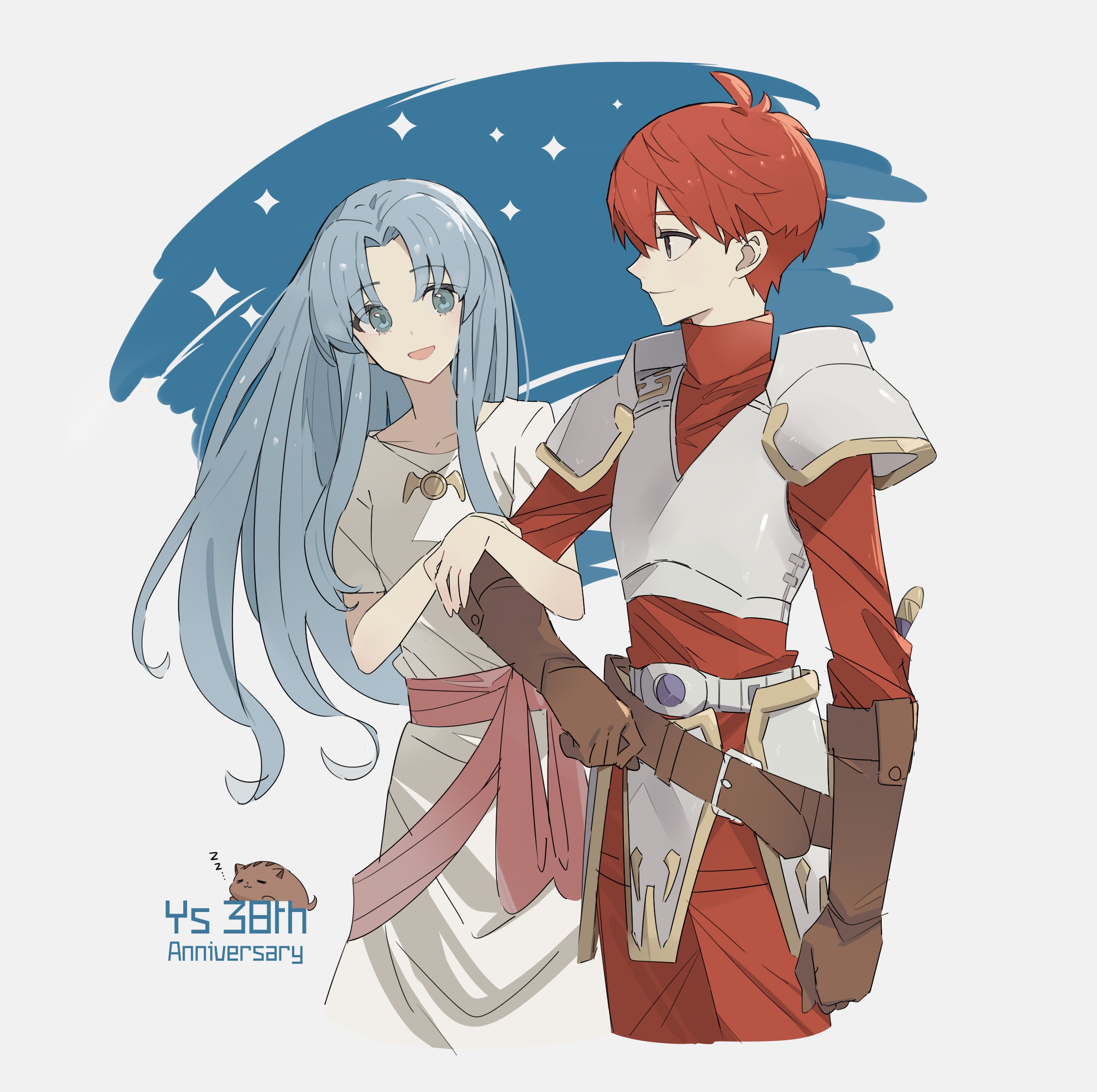 Safebooru - 1boy 1girl absurdres adol christin ancient ys vanished anniversary armor blue eyes ...