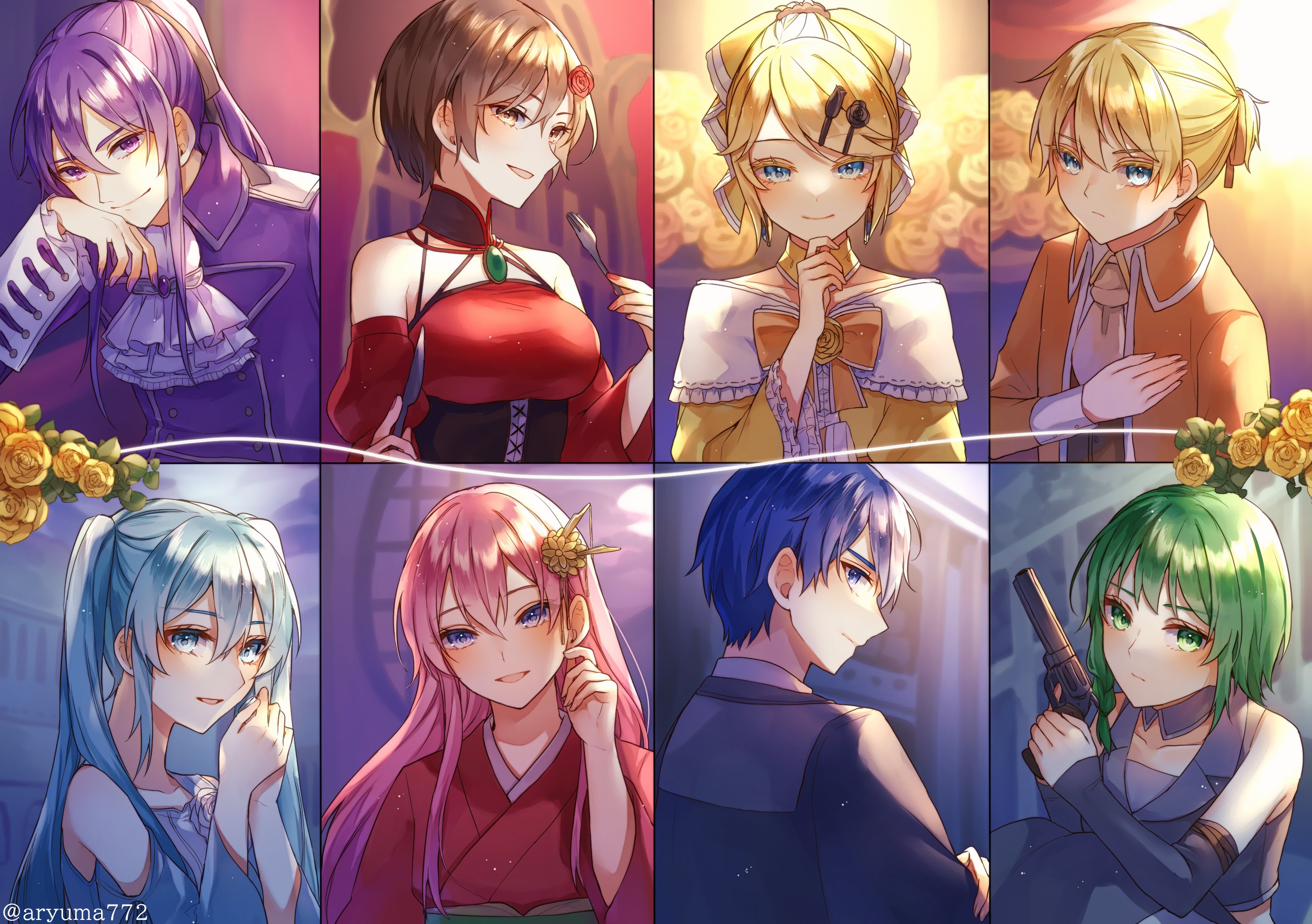 Safebooru - 3boys 5girls aku no meshitsukai (vocaloid) aku no musume (vocaloid) akujiki musume ...