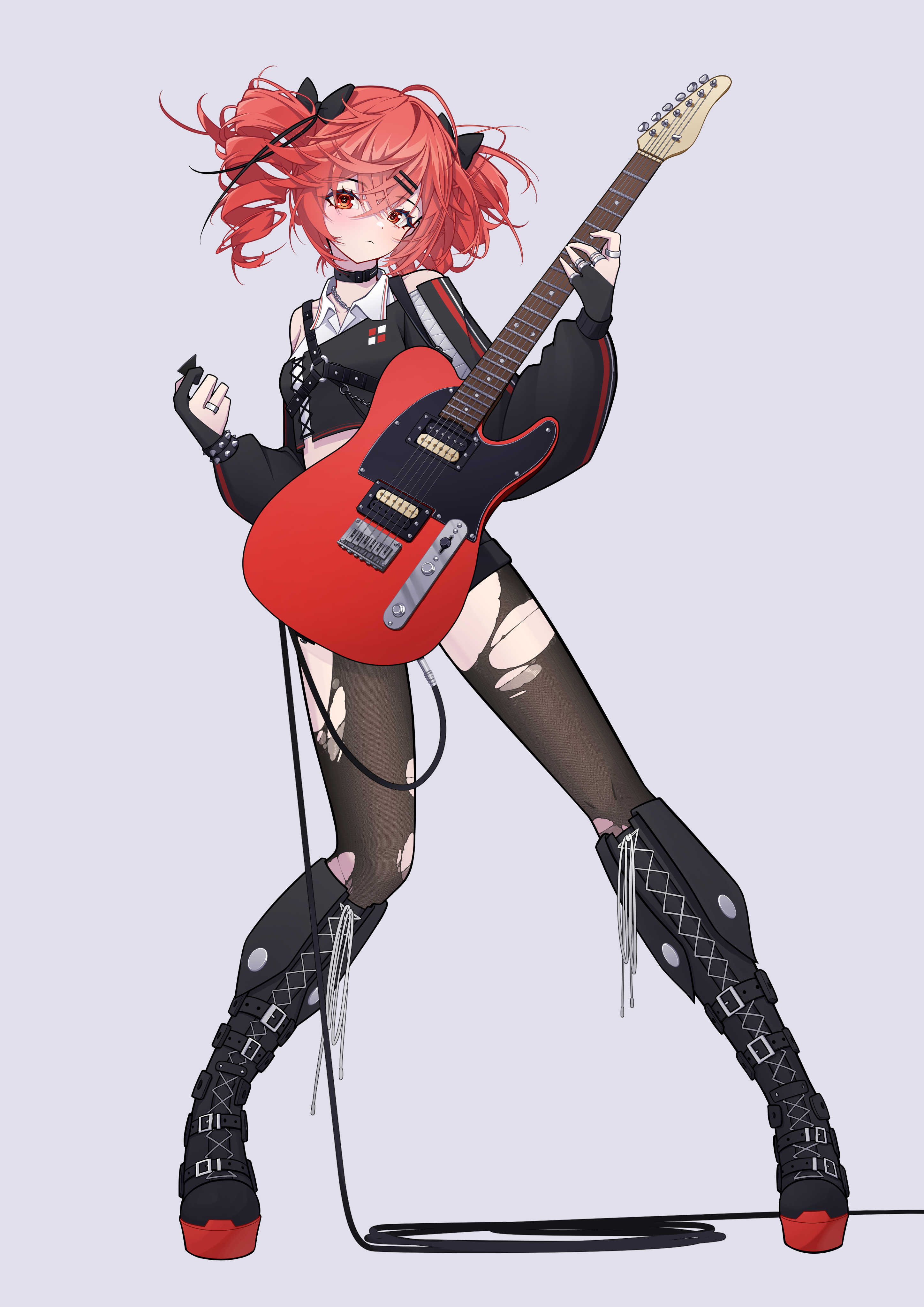 Safebooru - 1girl absurdres black boots black choker black shorts boots bow cable choker crossed ...