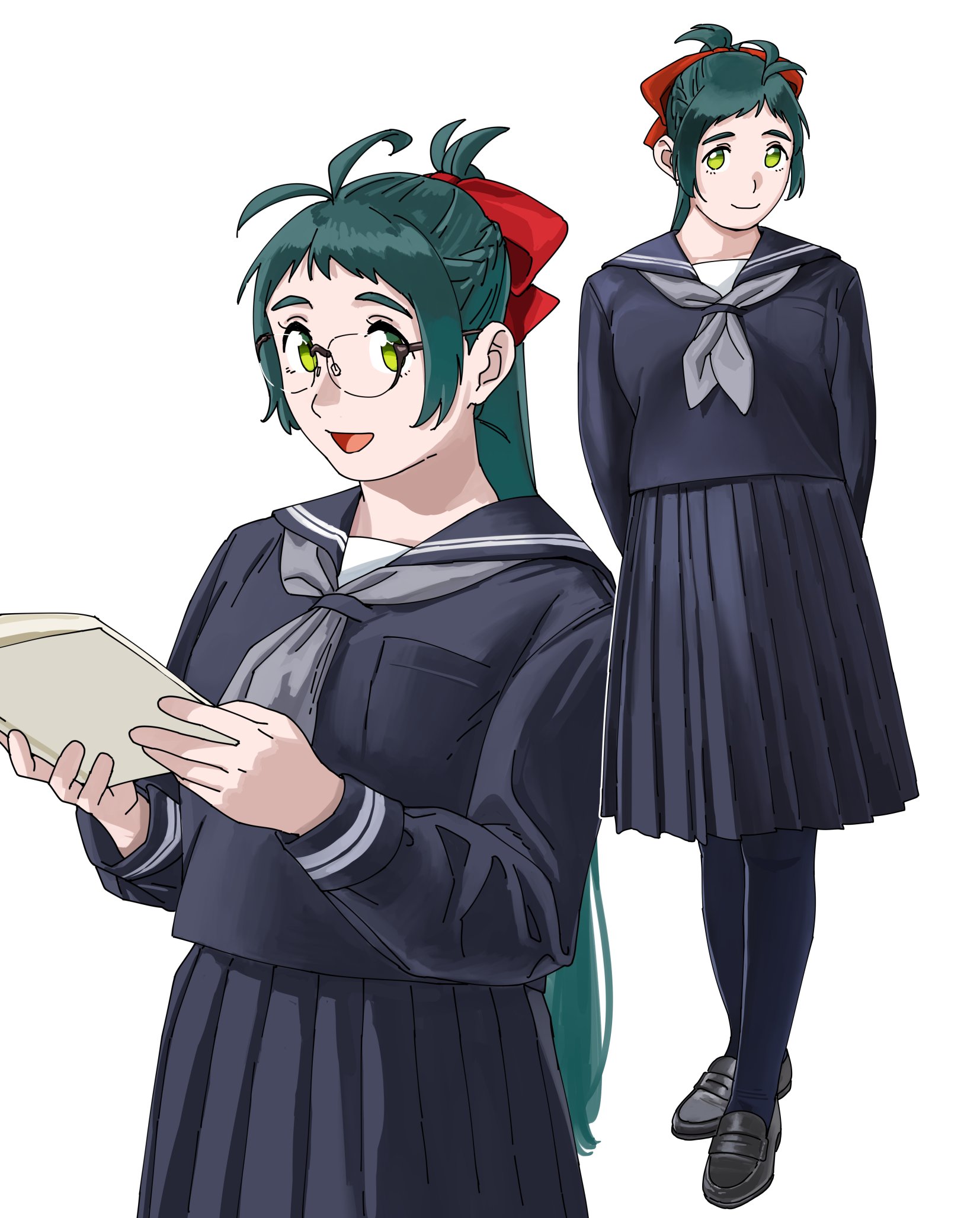 Safebooru - 1girl alternate costume bespectacled black pantyhose black serafuku black shirt ...