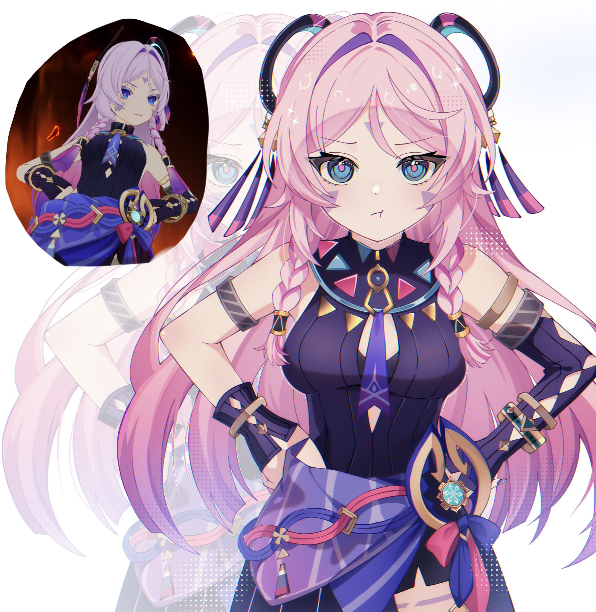 Safebooru - 1girl :t armlet asymmetrical gloves bare shoulders blue ...