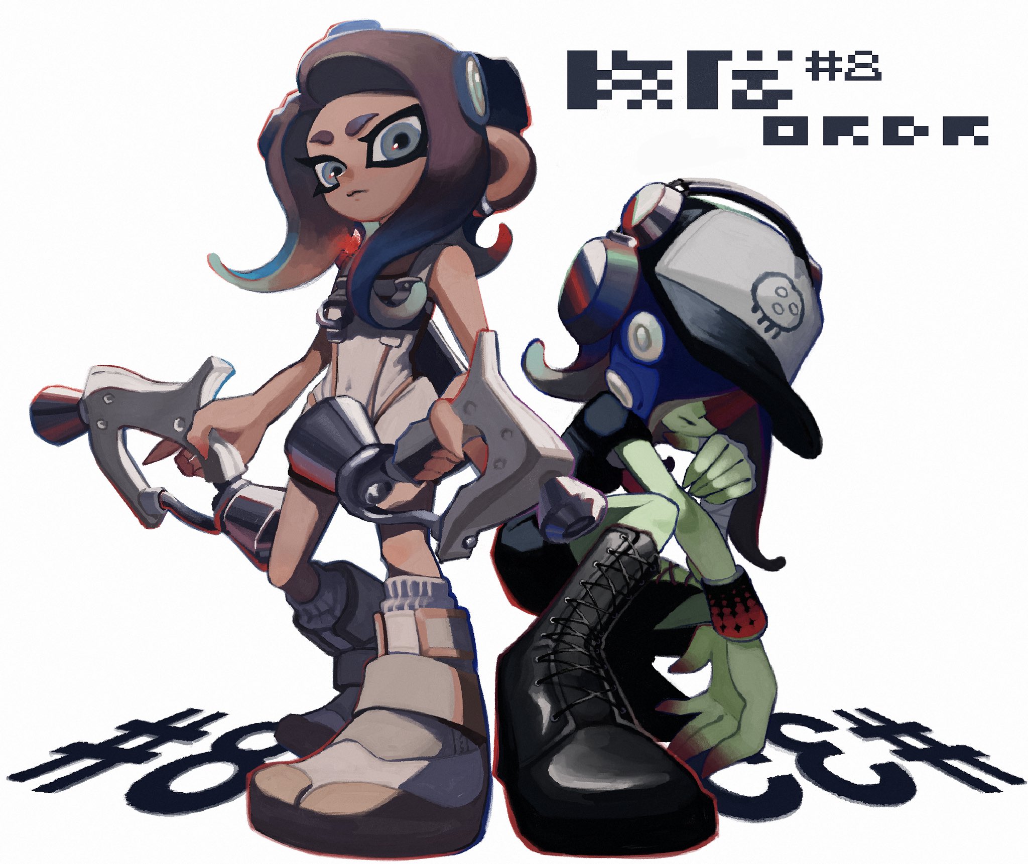 Safebooru - 2girls agent 8 (splatoon) black footwear blue hair bodysuit ...