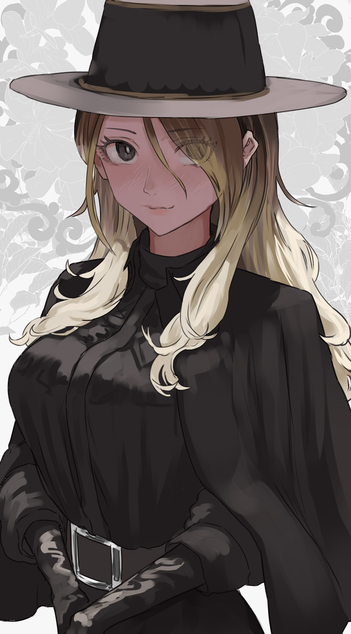 Safebooru - 1girl belt belt buckle black belt black eyes black gloves black headwear black ...