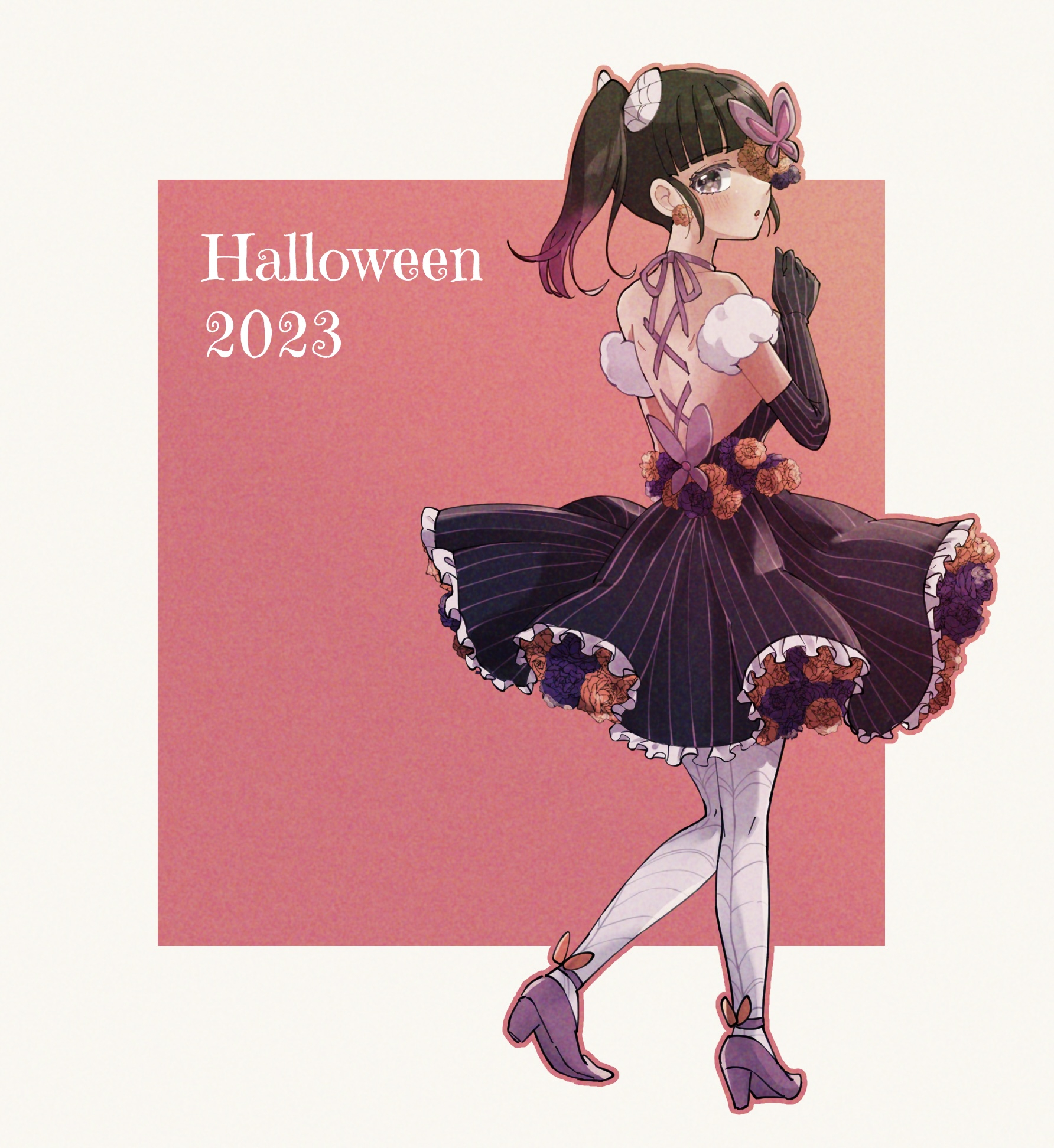 Safebooru - 1girl back cutout black dress black hair bug butterfly butterfly hair ornament ...