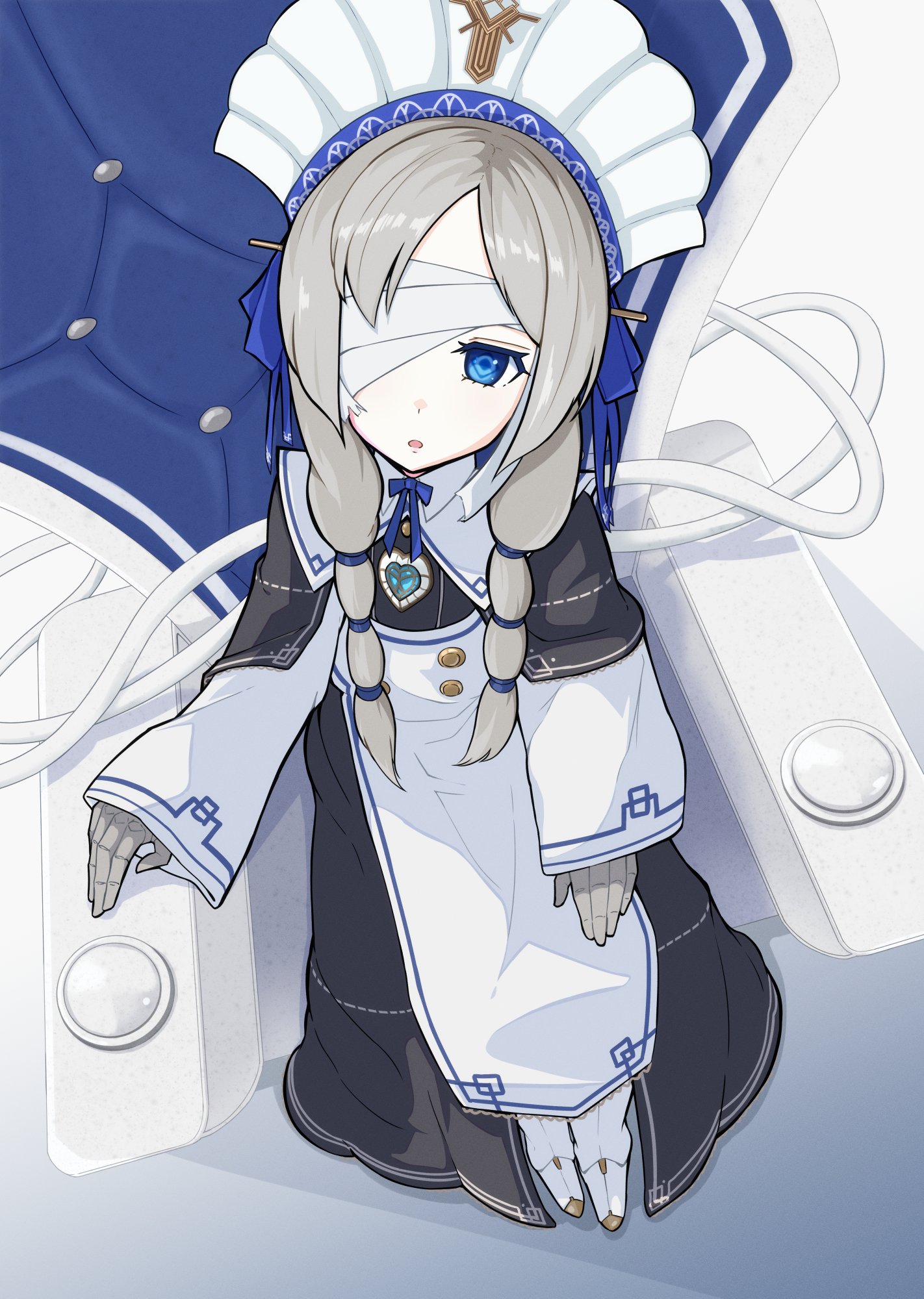 Safebooru - 1girl android armchair bandages bandages over eyes blue ...