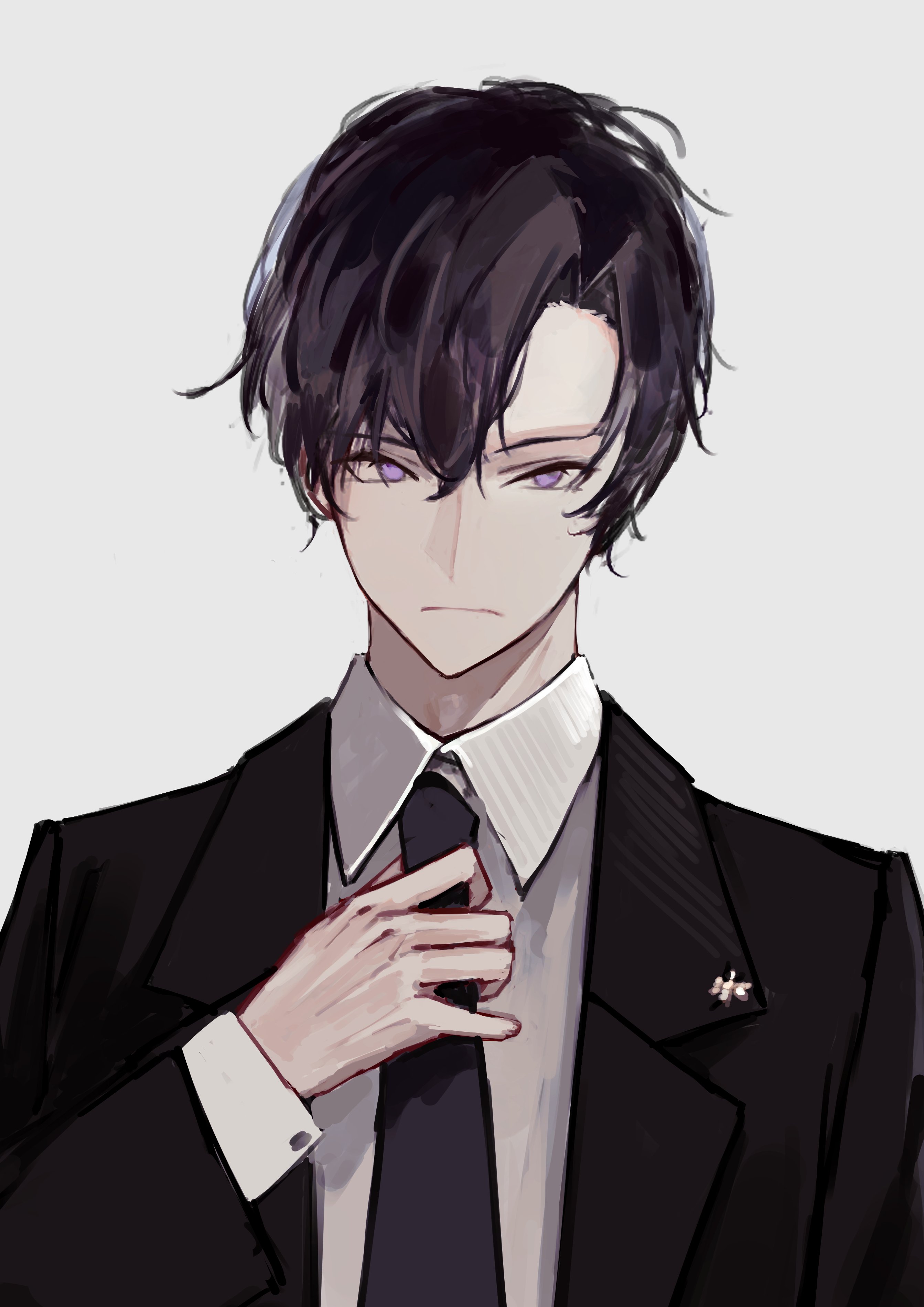 Safebooru - 1boy absurdres adjusting clothes adjusting necktie black hair black jacket black ...