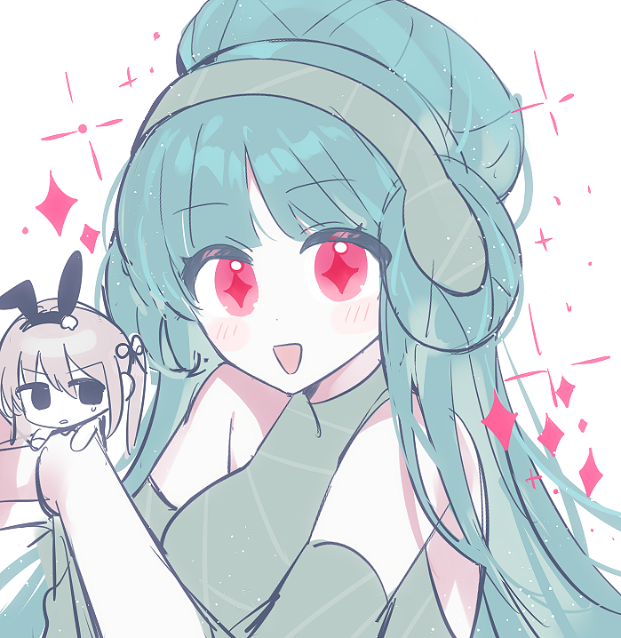 Safebooru - + + 2girls :d animal ears black hairband blue hair blush stickers breasts brown hair ...