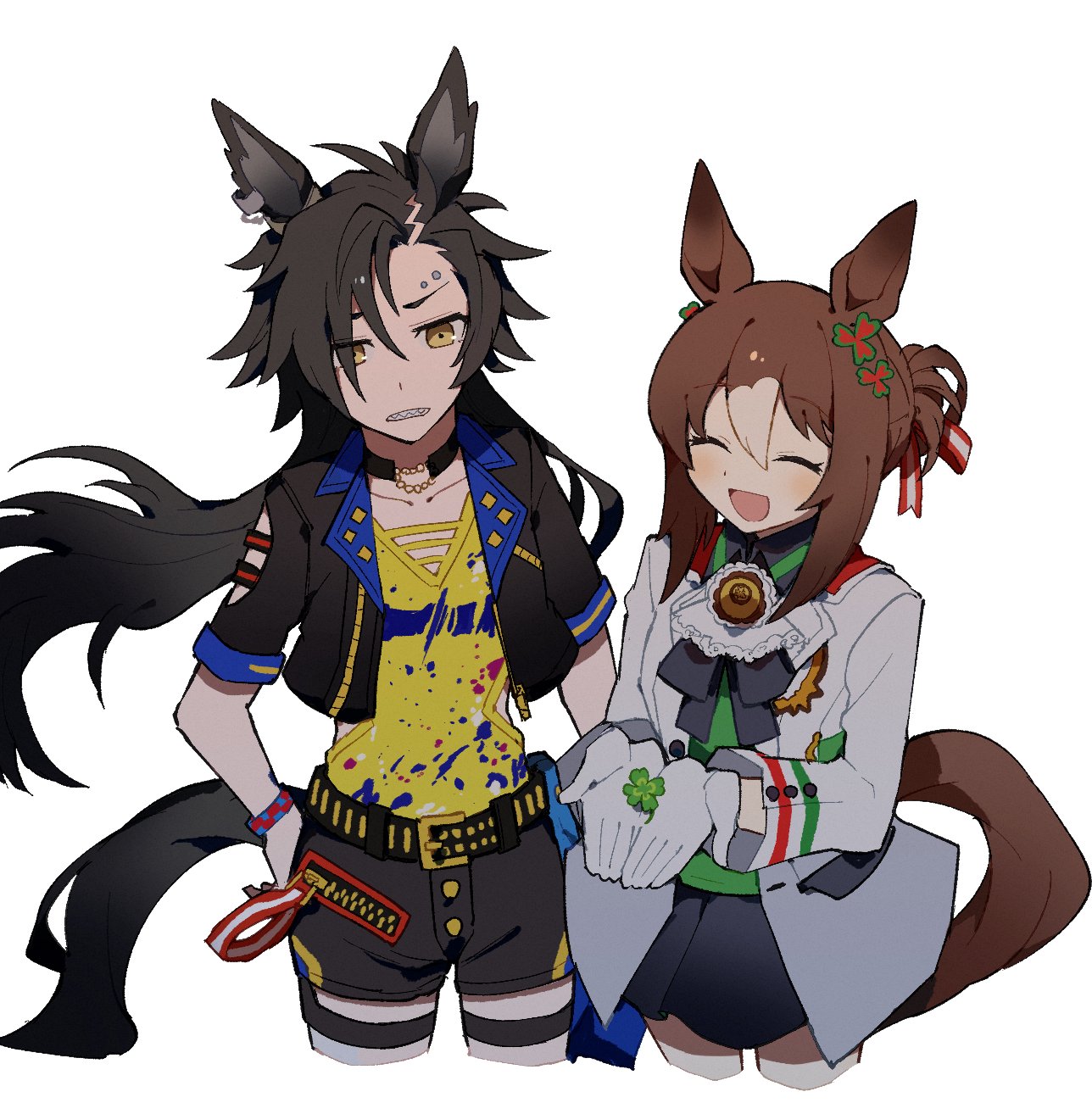 Safebooru - 2girls ^ ^ air shakur (umamusume) animal ears black hair black jacket black ribbon ...