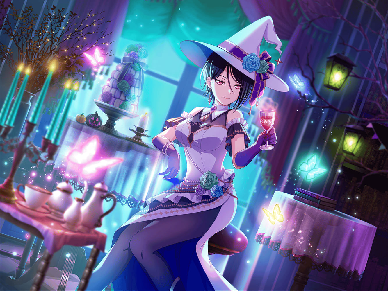 Safebooru - 1girl alternate costume artist request bang dream! black hair breasts bug butterfly ...