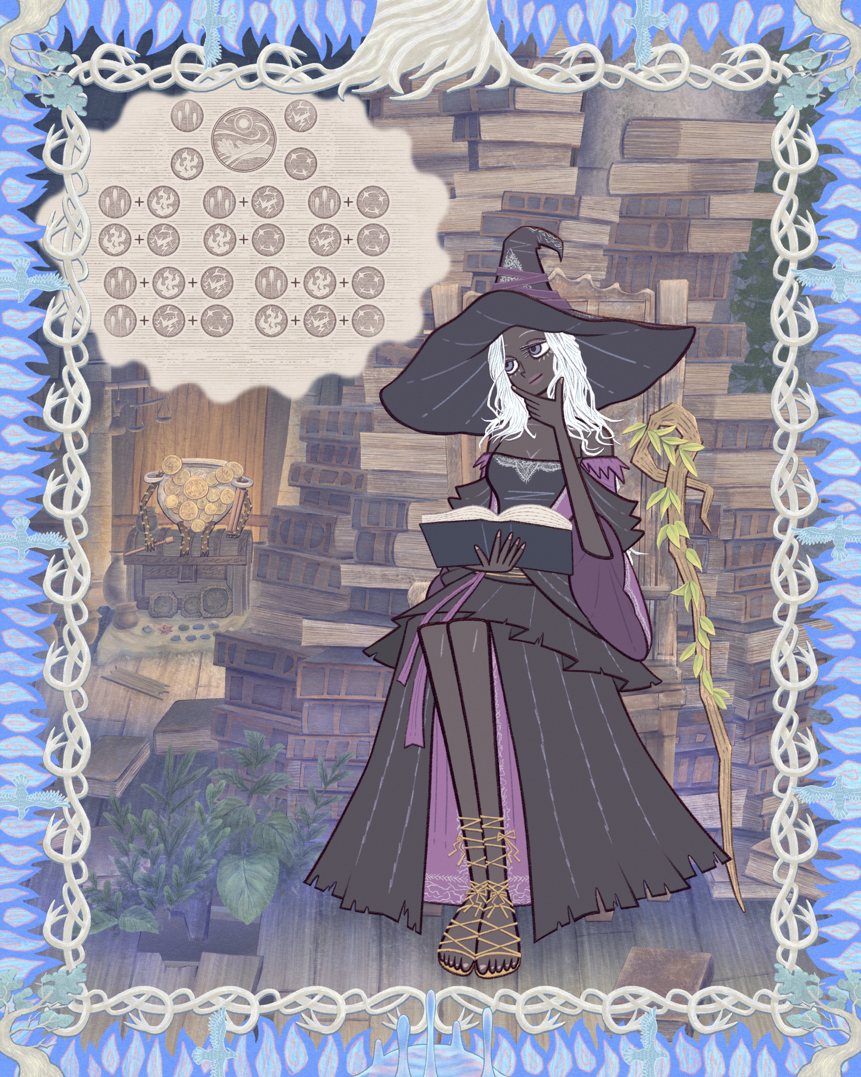 Safebooru - 1girl 1other absurdres bibuo black skin book book stack ...