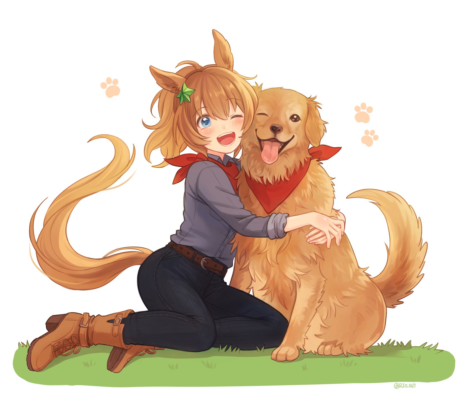 Safebooru - 1girl ;d alternate costume animal ears black pants blonde ...