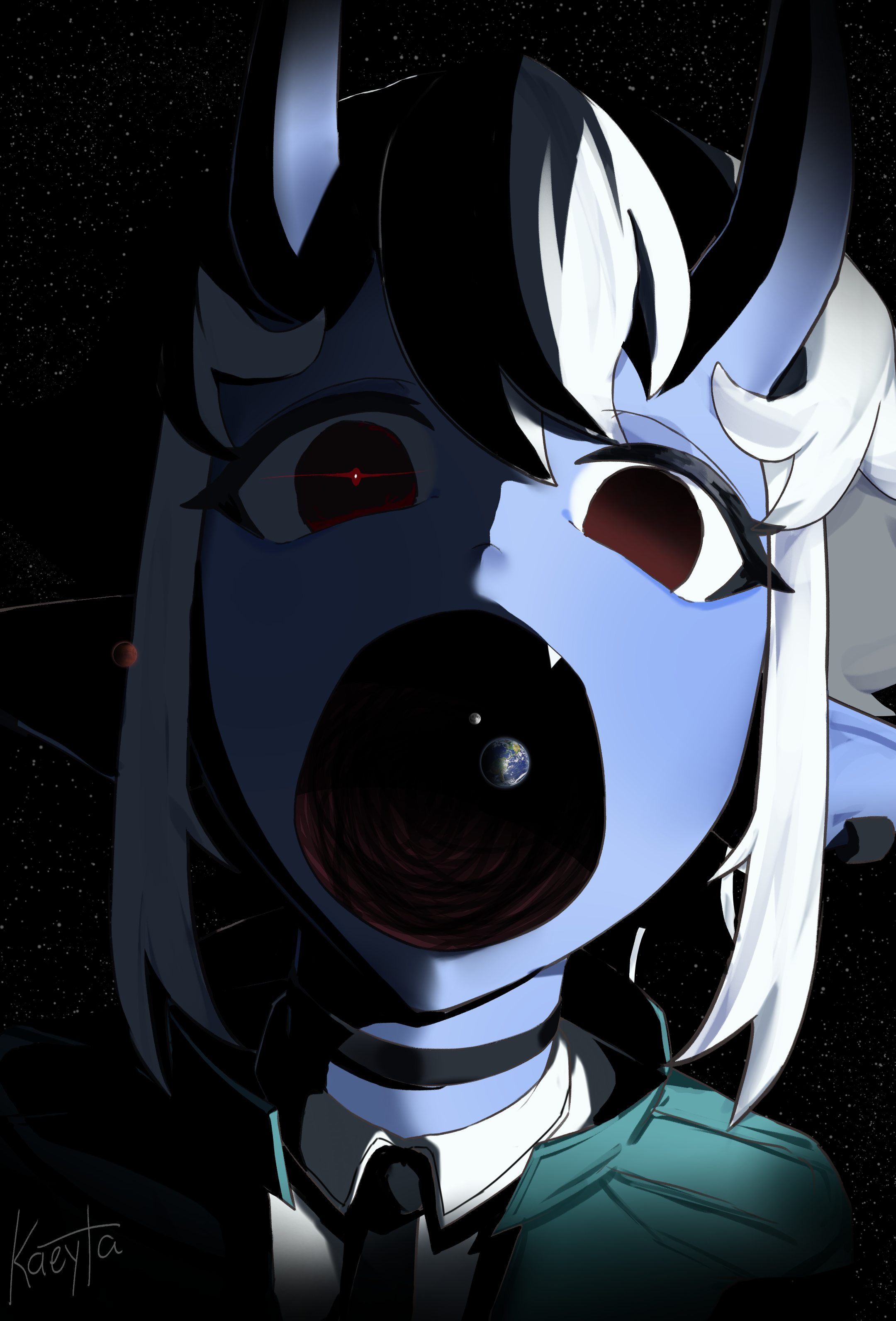 Safebooru - 1girl absurdres black choker blue horns blue oni blue skin ...