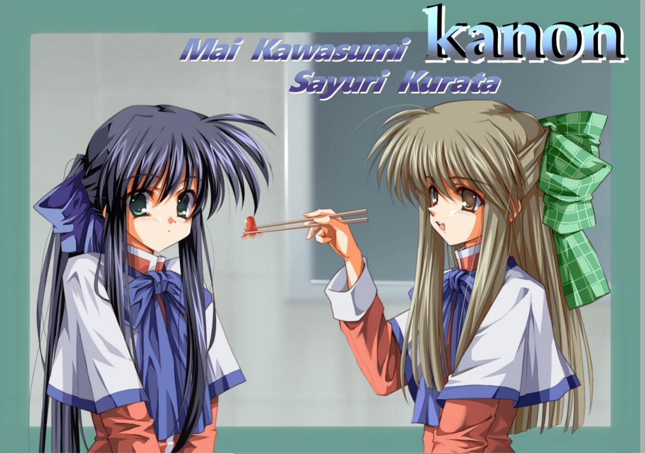 Safebooru - 2girls :d black hair blue bow border bow brown eyes capelet character name ...