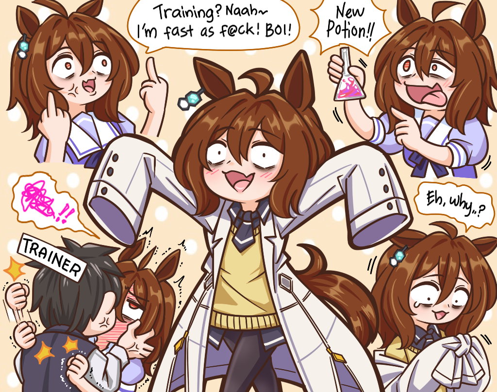 Safebooru - 1boy 1girl :d afterimage agnes tachyon (umamusume) ahoge anger vein animal ears arms ...