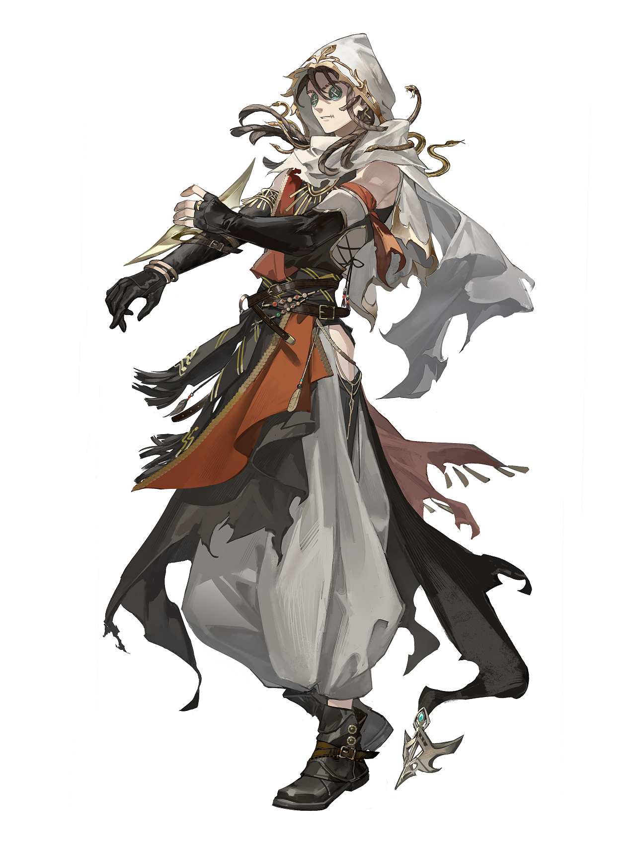 Safebooru - 1boy alternate costume ankle boots arm strap asymmetrical gloves belt belt buckle ...