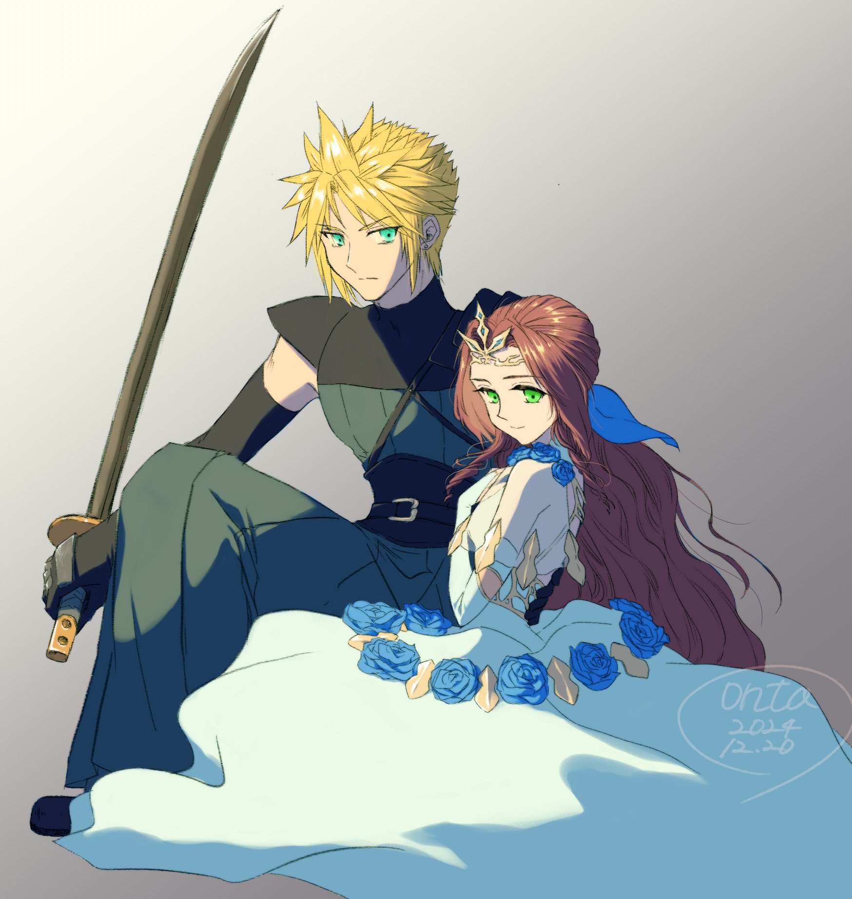 Safebooru - 1boy 1girl aerith gainsborough aerith gainsborough (prism dress) aqua eyes armor ...