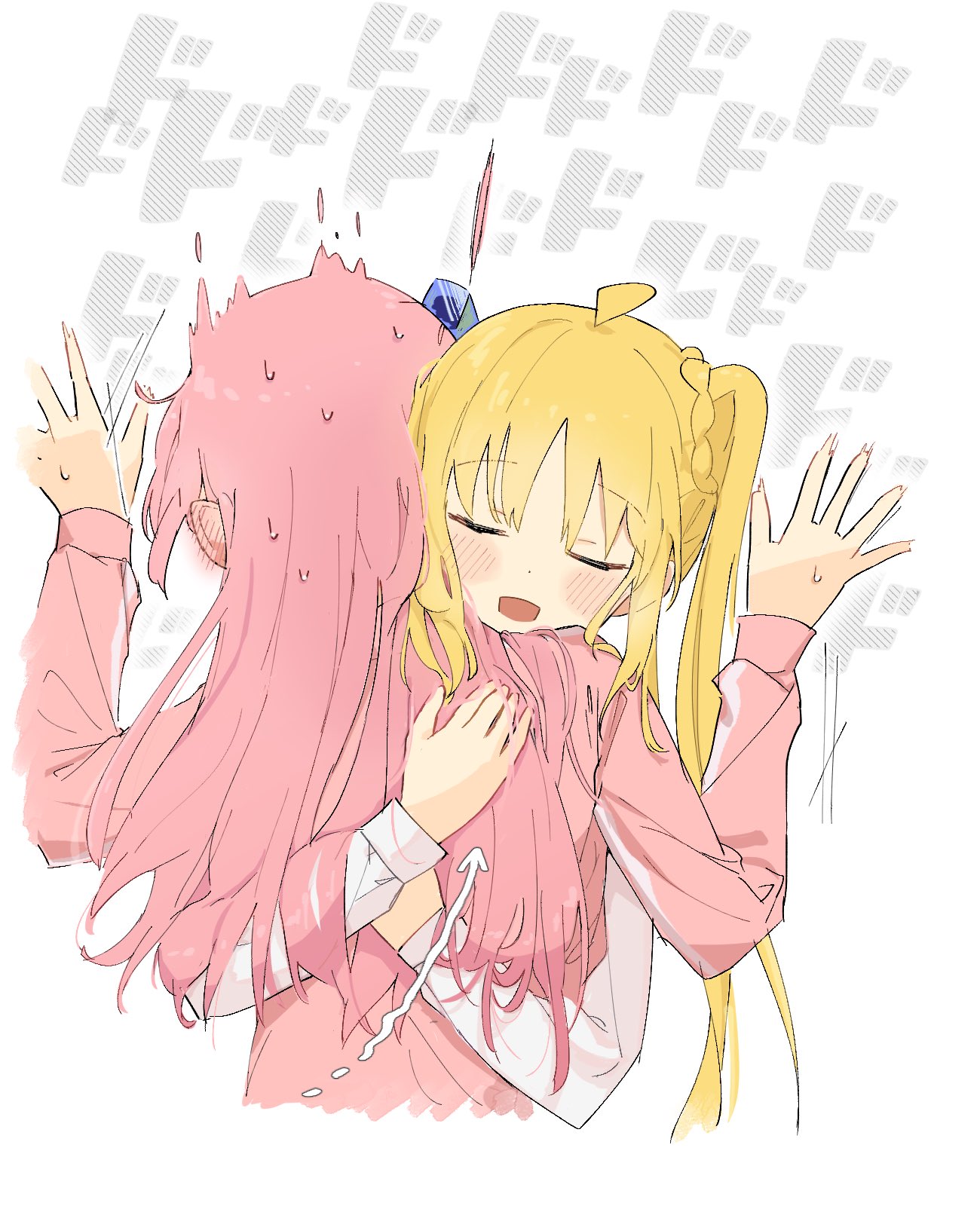 Safebooru - 2girls ahoge blonde hair blush bocchi the rock! closed eyes ear blush gotoh hitori ...