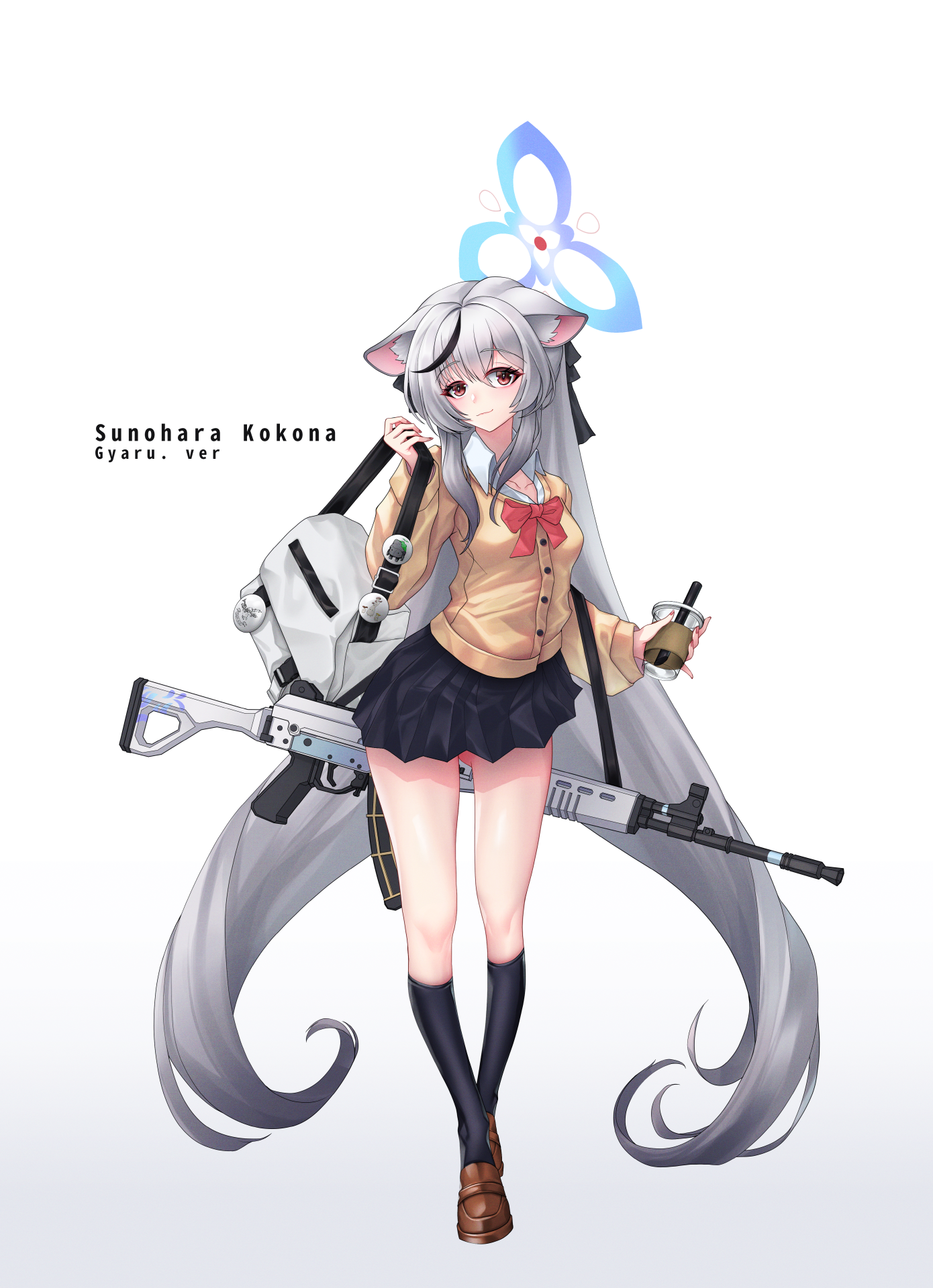 Safebooru - 1girl alternate costume animal ears assault rifle bag black hair black skirt black ...