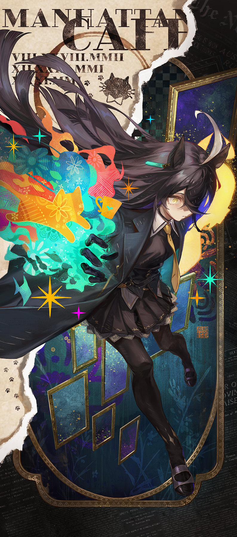 Safebooru - 1girl ahoge animal ears black gloves black hair black pantyhose black petticoat ...