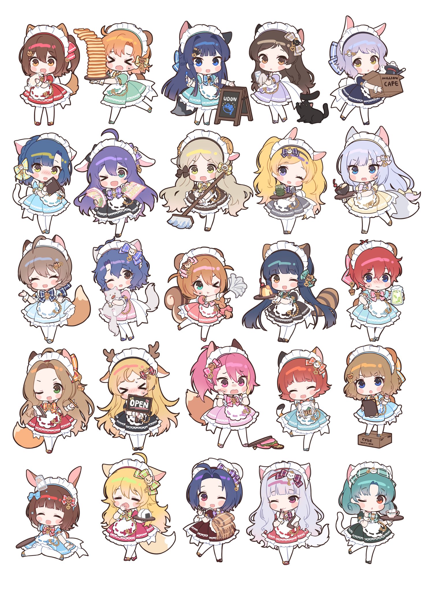 Safebooru - 6+girls ahoge alternate costume amami haruka apron baba konomi blush stickers chibi ...