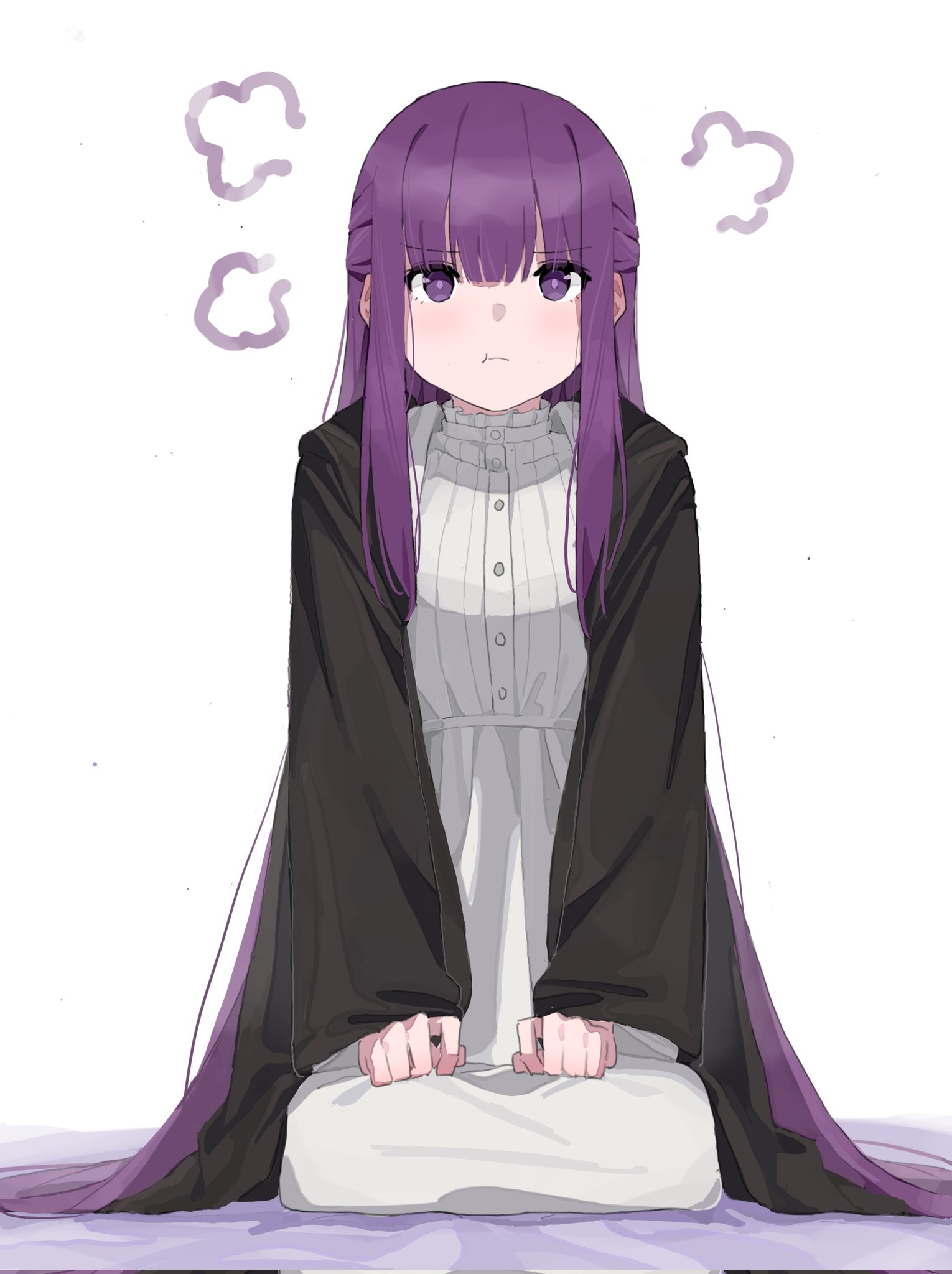 Safebooru - 1girl :t =3 angry black robe closed mouth clouds dress fern ...