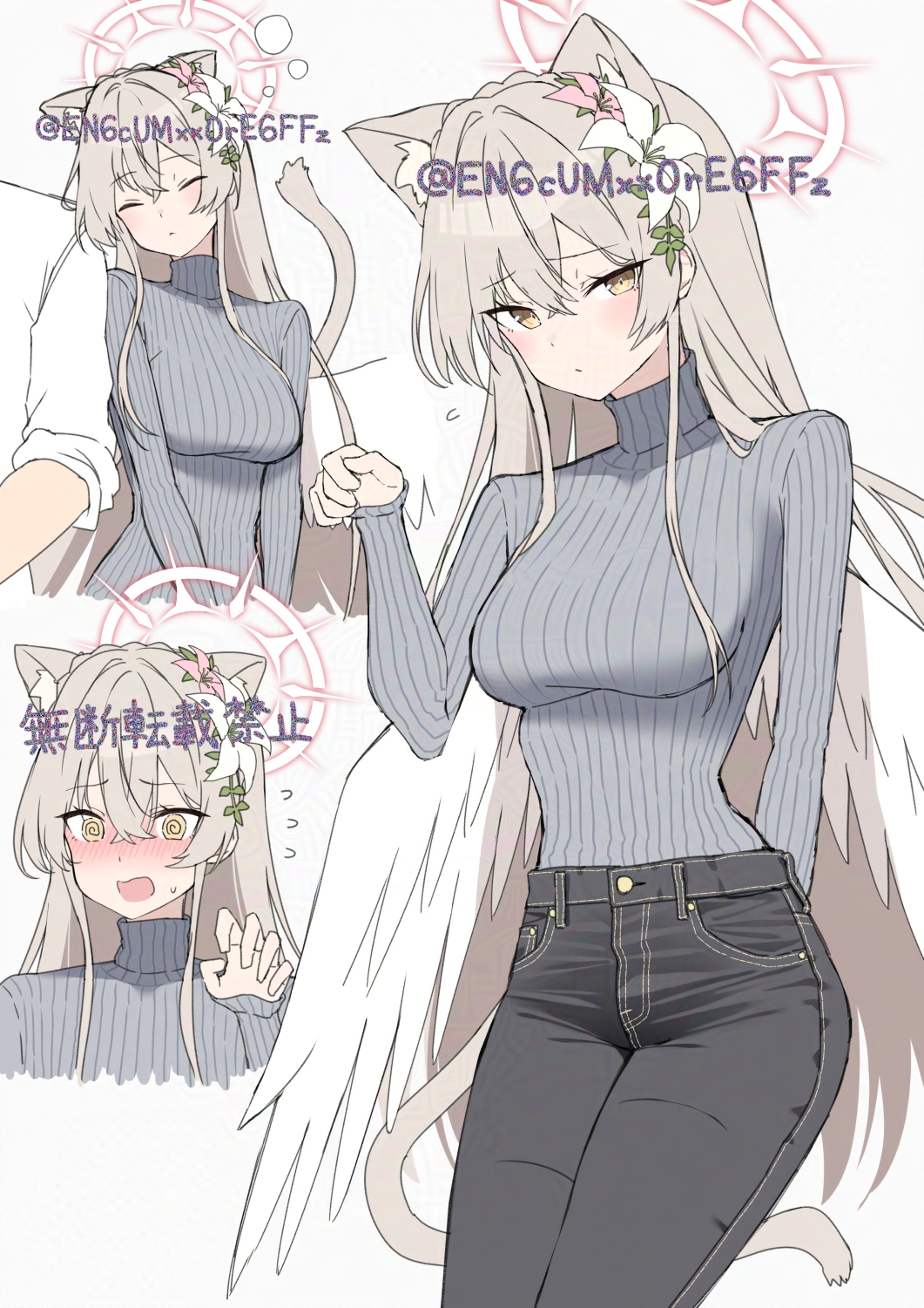 Safebooru - 1boy 1girl @ @ adversarial noise alternate costume angel wings animal ear fluff ...