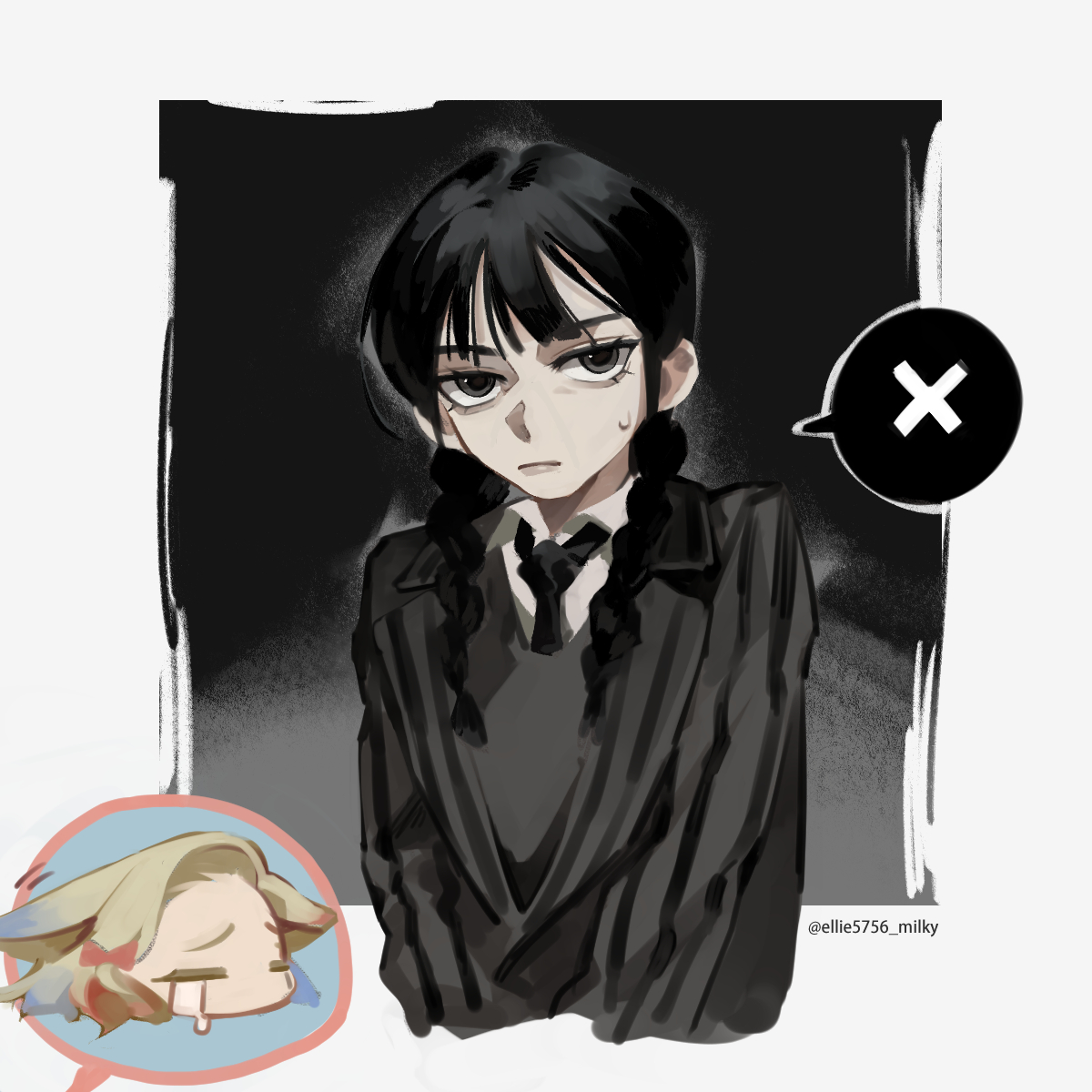 Safebooru - 2girls addams family animal ears black eyes black hair black necktie blazer blonde ...