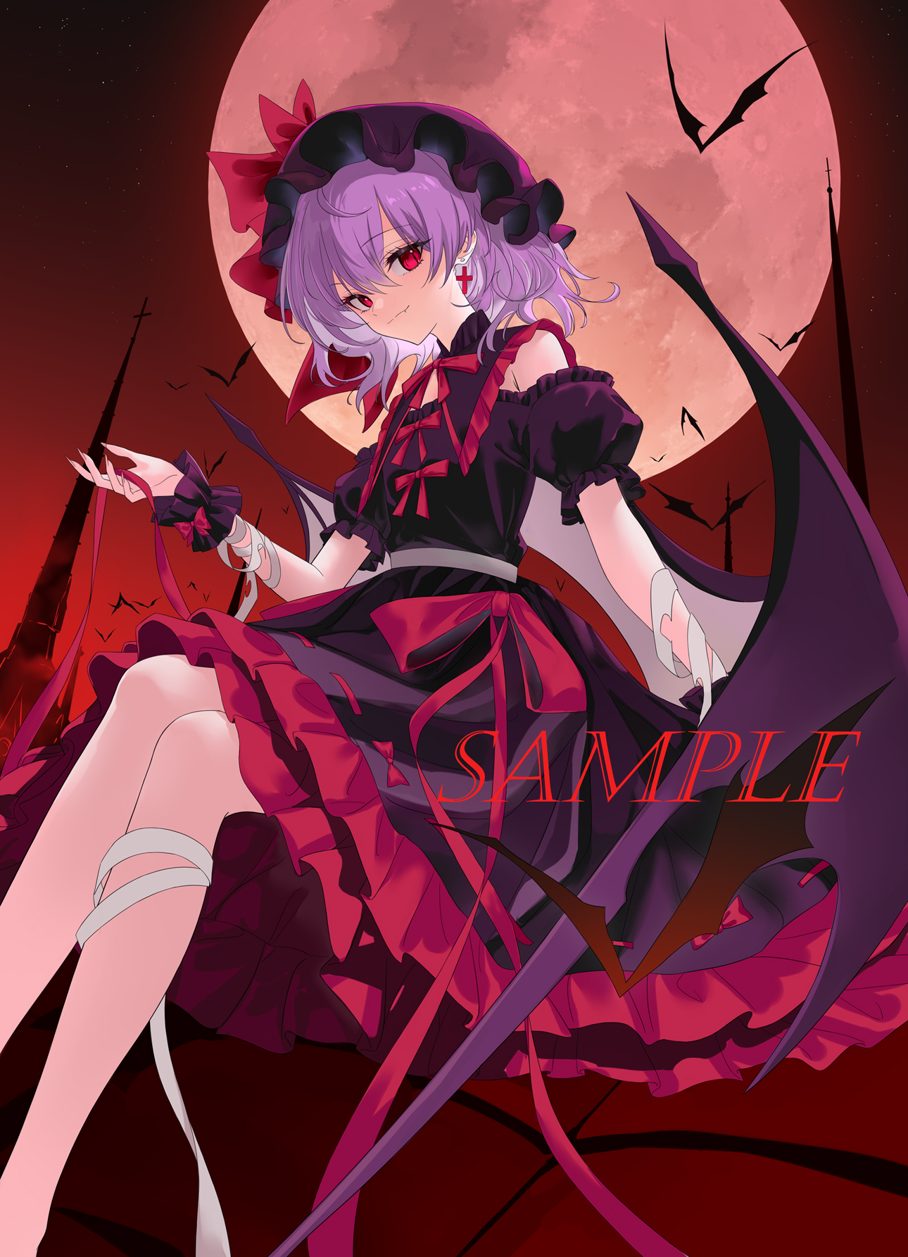 Safebooru - 1girl armpit crease bat (animal) bat wings black dress black hat bow closed mouth ...