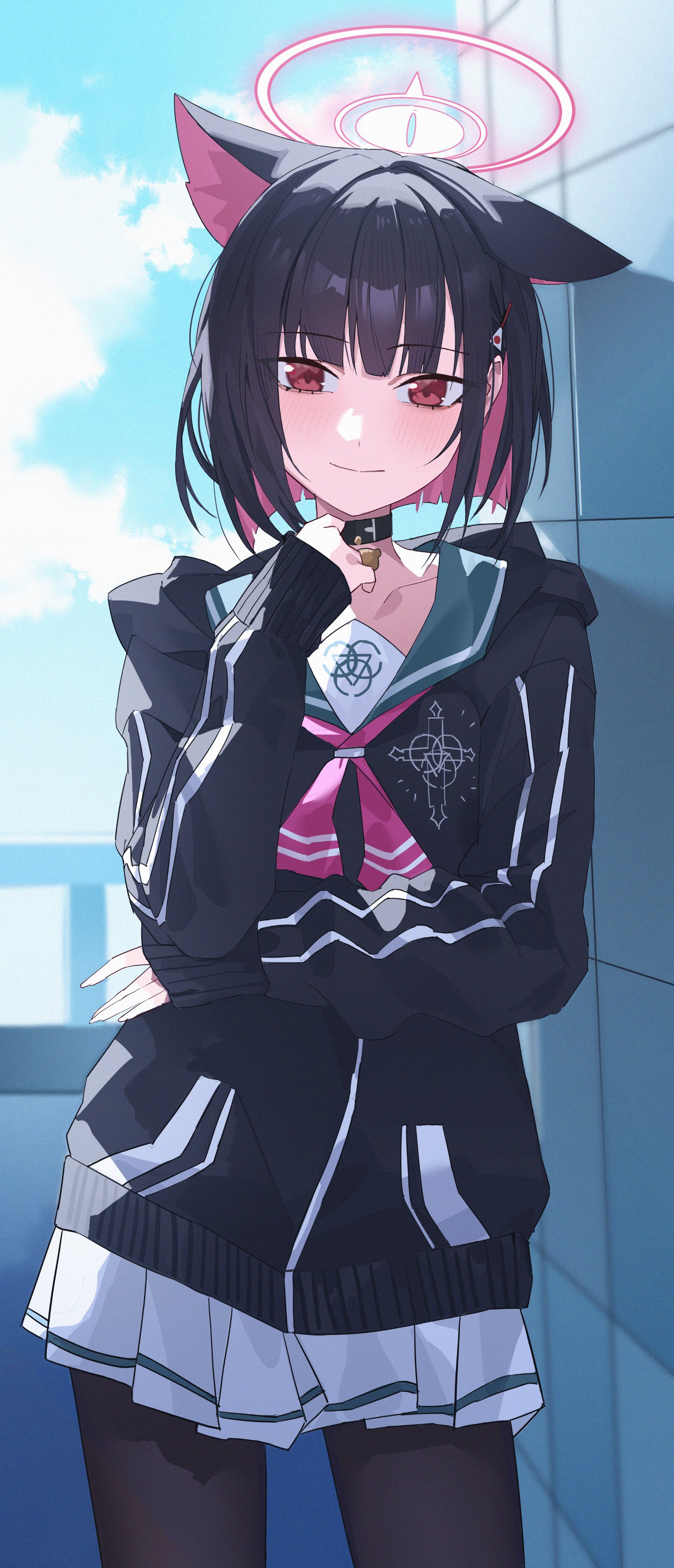 Safebooru - 1girl absurdres animal ears black choker black jacket black pantyhose blue archive ...