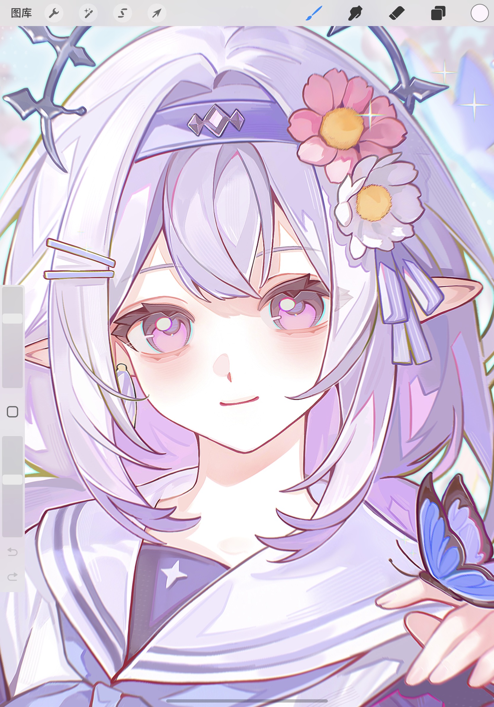 Safebooru - 1girl blue butterfly blue neckerchief blush bug butterfly butterfly on hand ...