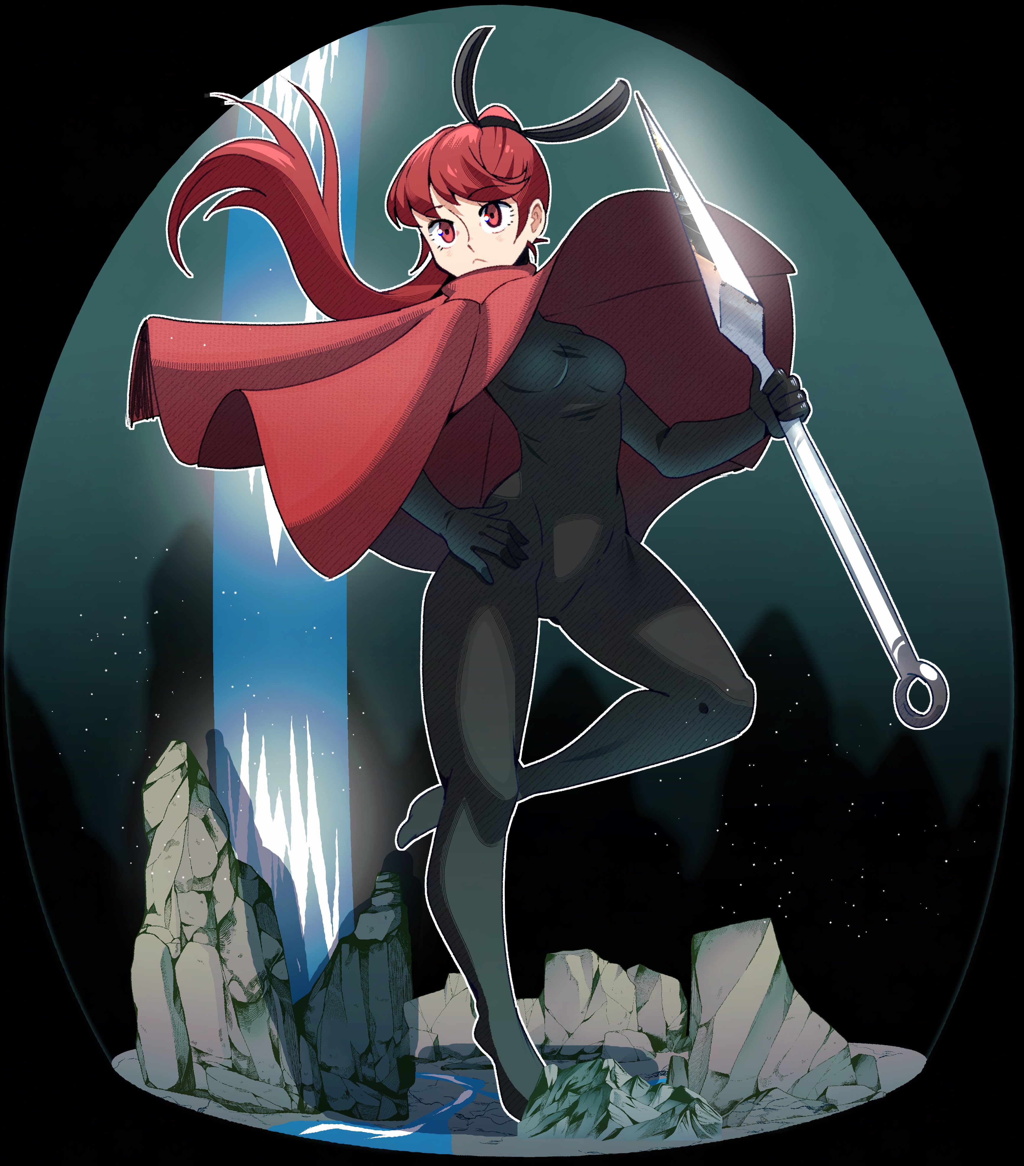 Safebooru - 1girl absurdres alternate costume black bodysuit black ribbon bodysuit breasts cape ...