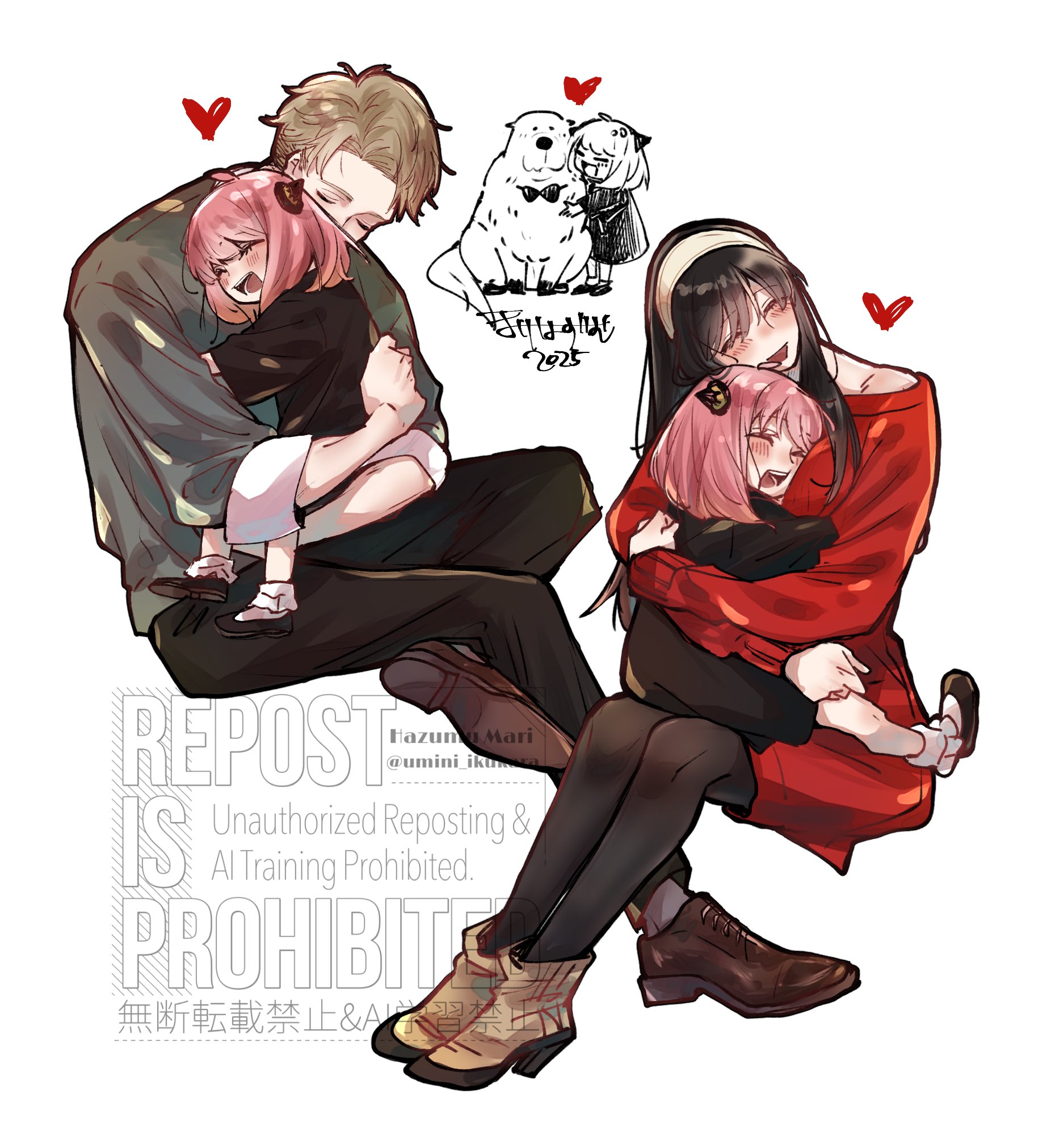 Safebooru - 1boy 2girls ahoge ankle boots anya (spy x family) black hair black pants black shirt ...