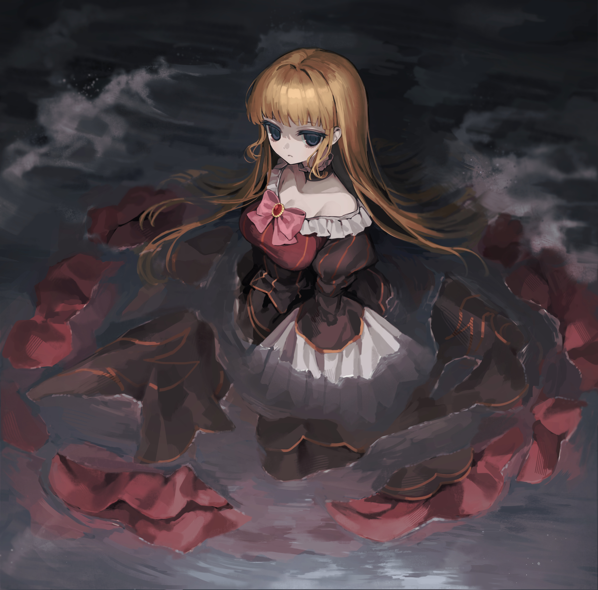 Safebooru - 1girl :o bare shoulders beatrice (umineko) blonde hair blue eyes blunt bangs bow ...