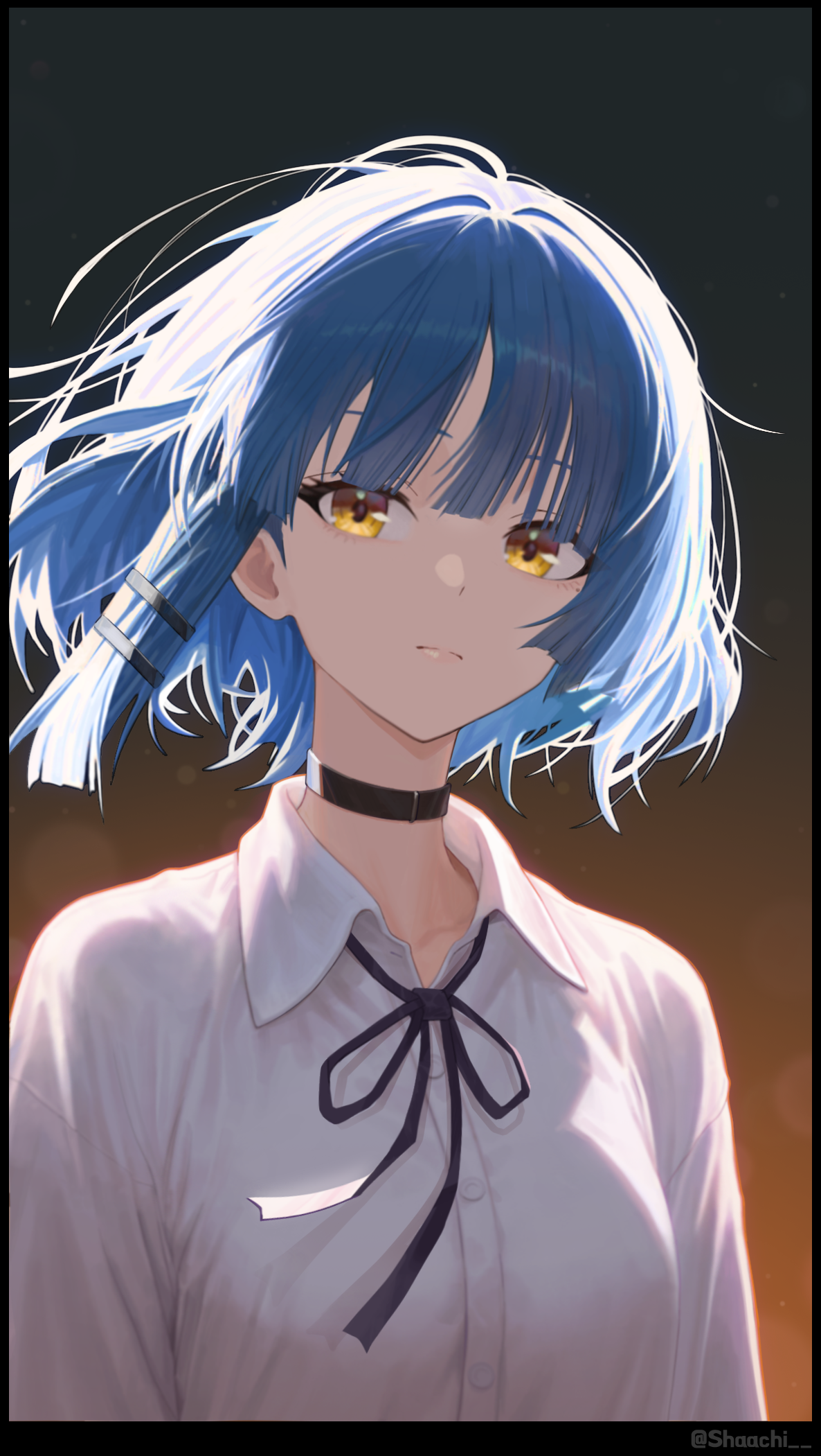 Safebooru 1girl Black Bow Black Bowtie Black Choker Blue Hair Bocchi 5253